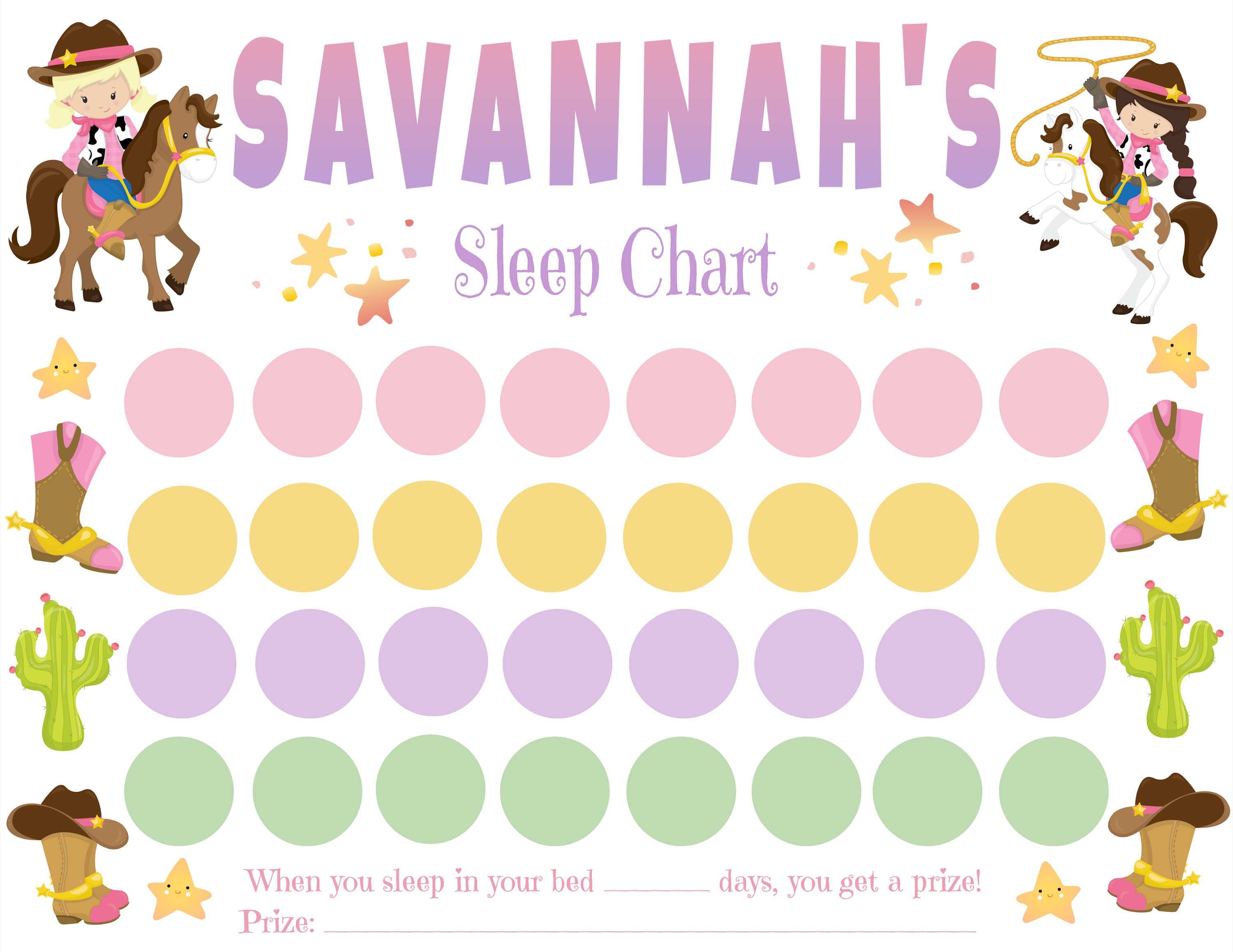 Sleep Chart Toddler Template for Girl, Cowgirl Sleep Reward Chart ...