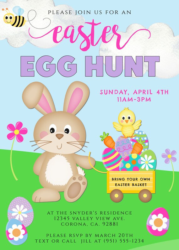 Easter egg hunt Invitation Template, Printable Easter Party Invite for ...