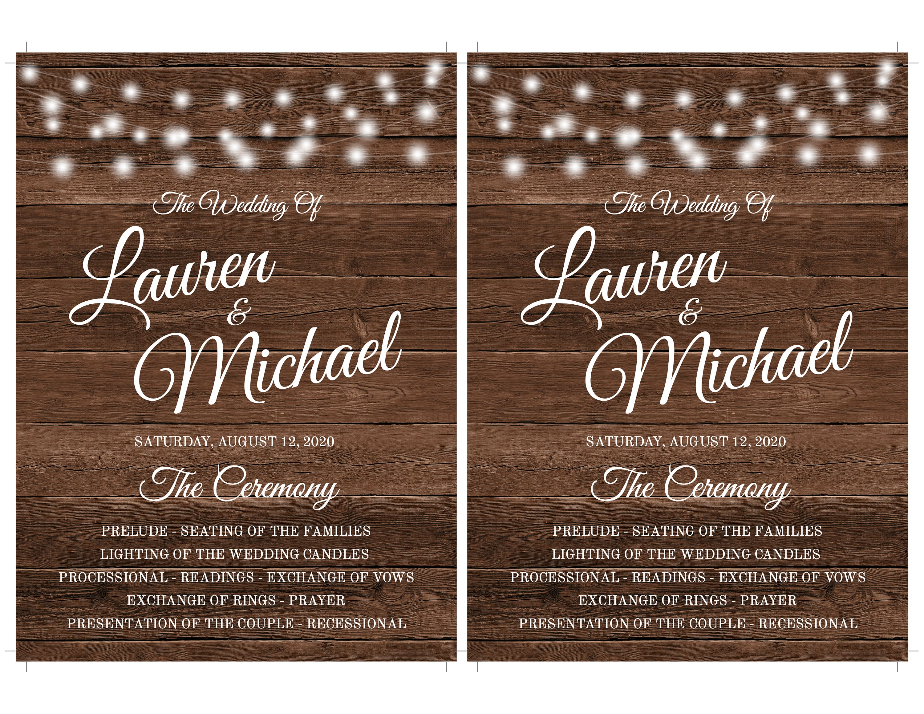 Rustic Wedding Program Template, Rustic Lights Printable Program ...
