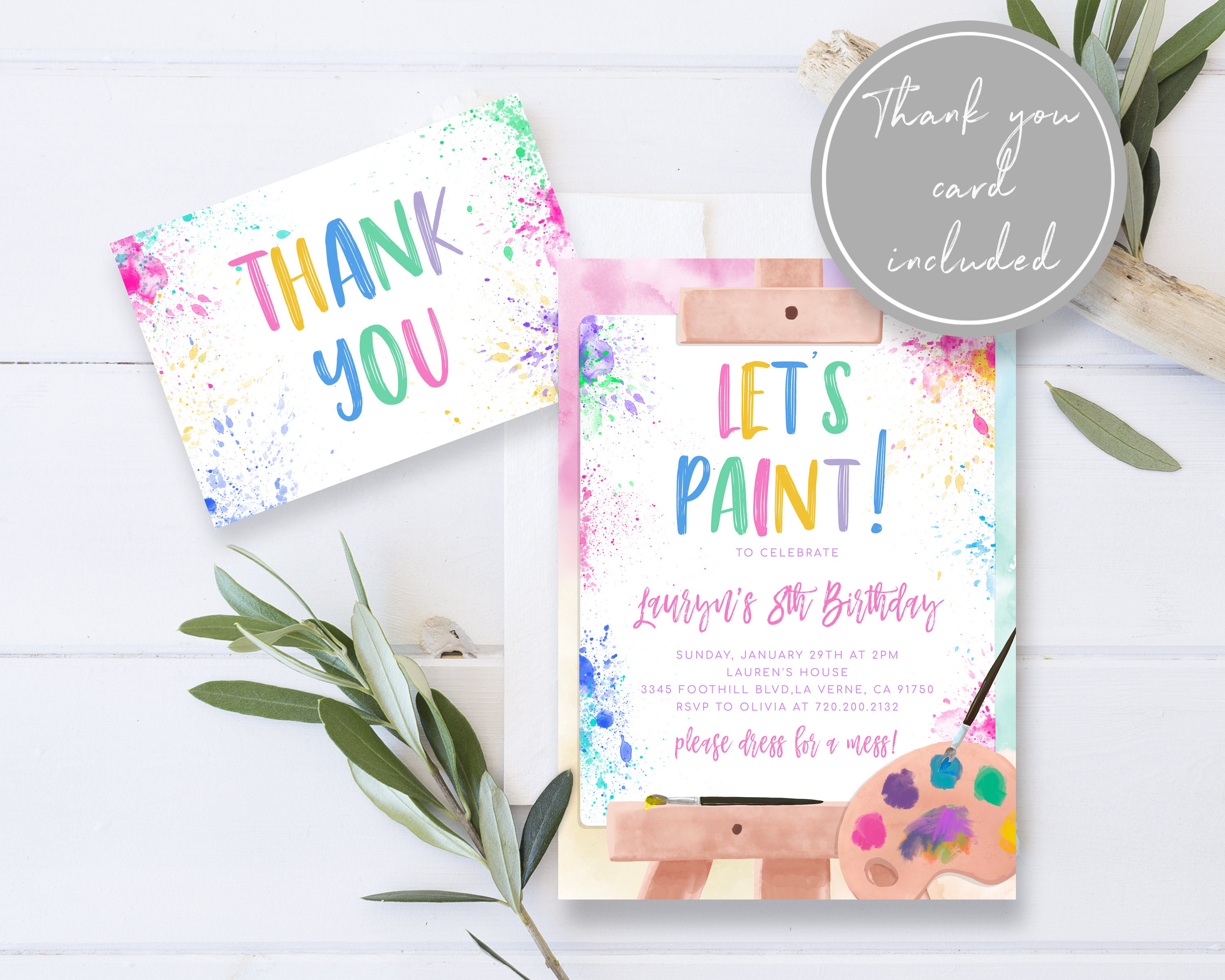 Editable Art Birthday Party Paint Party Invitation Template Pastel ...
