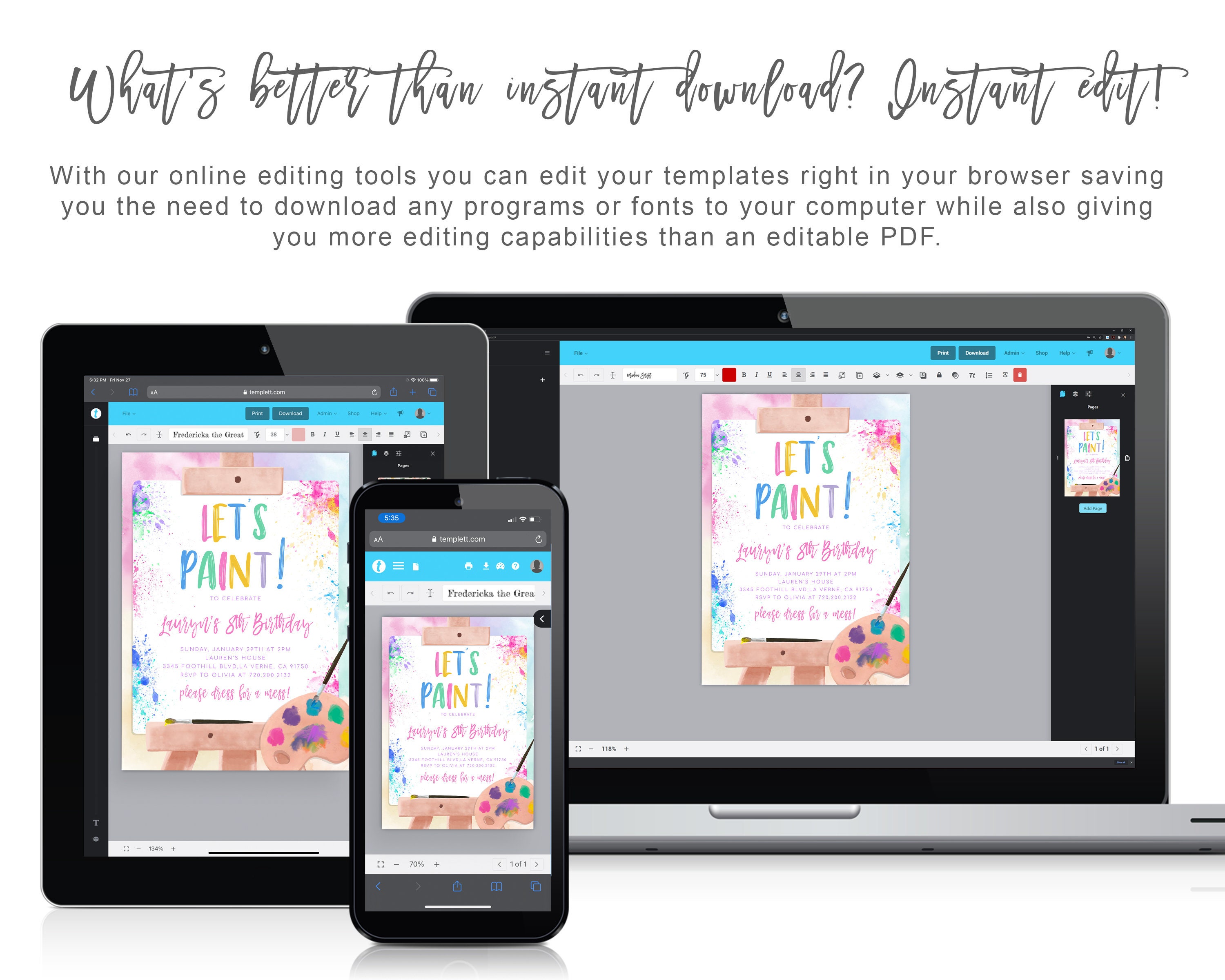 Editable Art Birthday Party Paint Party Invitation Template Pastel ...