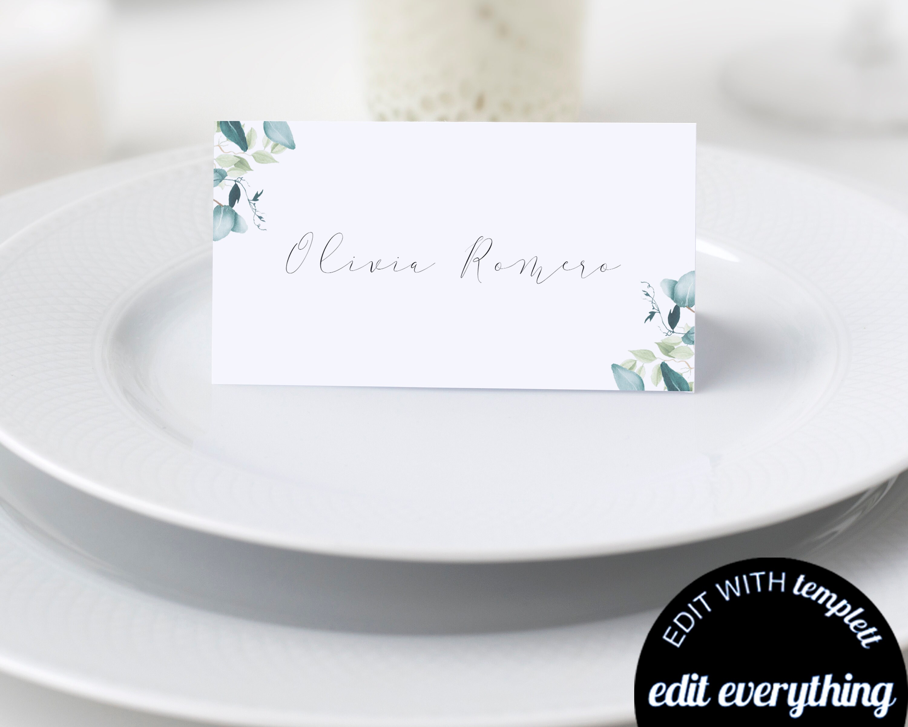 Greenery Place Cards Template Printable Place Card Template Wedding ...