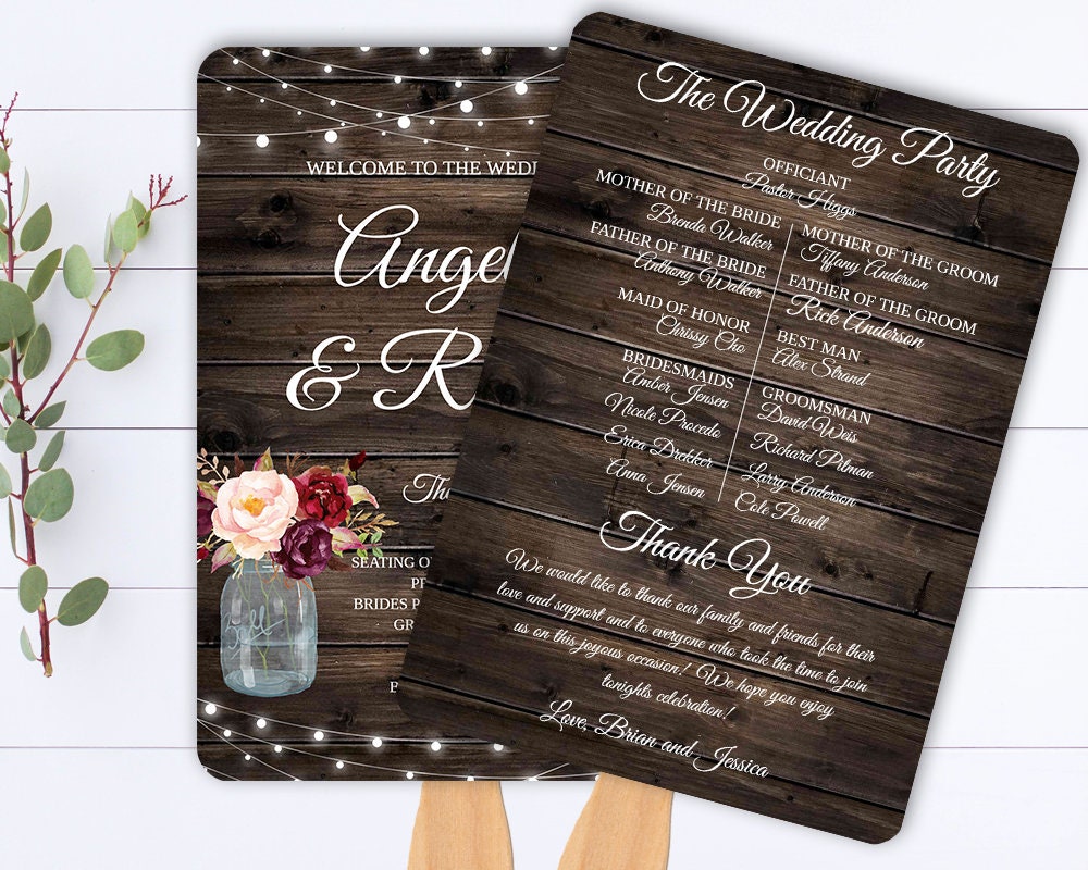 Rustic Wedding Program Template - Printable Program - Wedding Fans ...