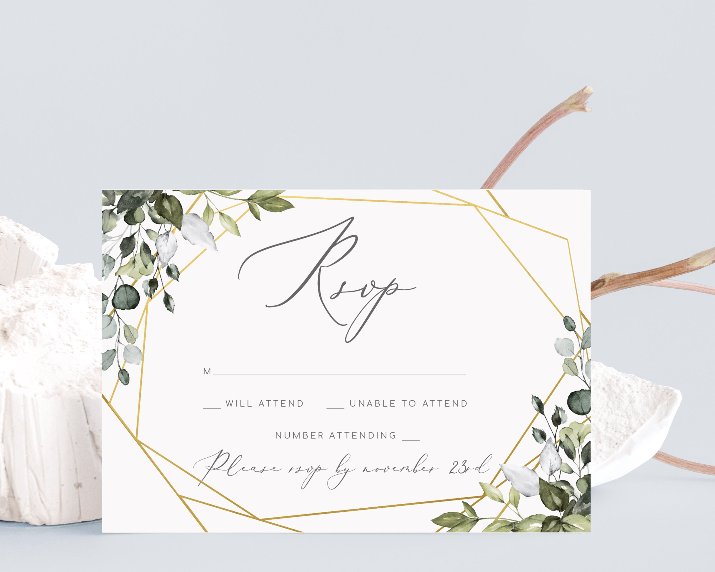 Editable RSVP Card Template Greenery Wedding Response Card Geometic ...