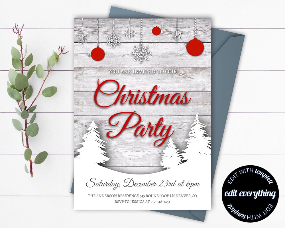 Rustic Christmas Party invitation template Printable Christmas ...