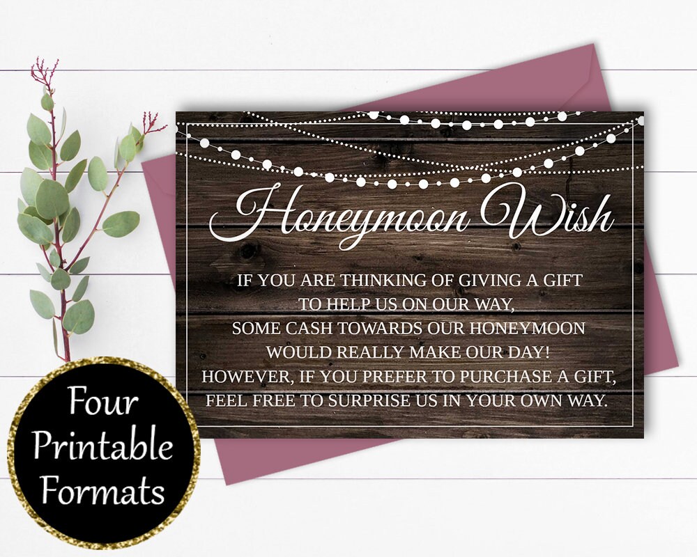 Honeymoon Wish Card - Wedding Wishing Well Wedding Invitation Insert ...