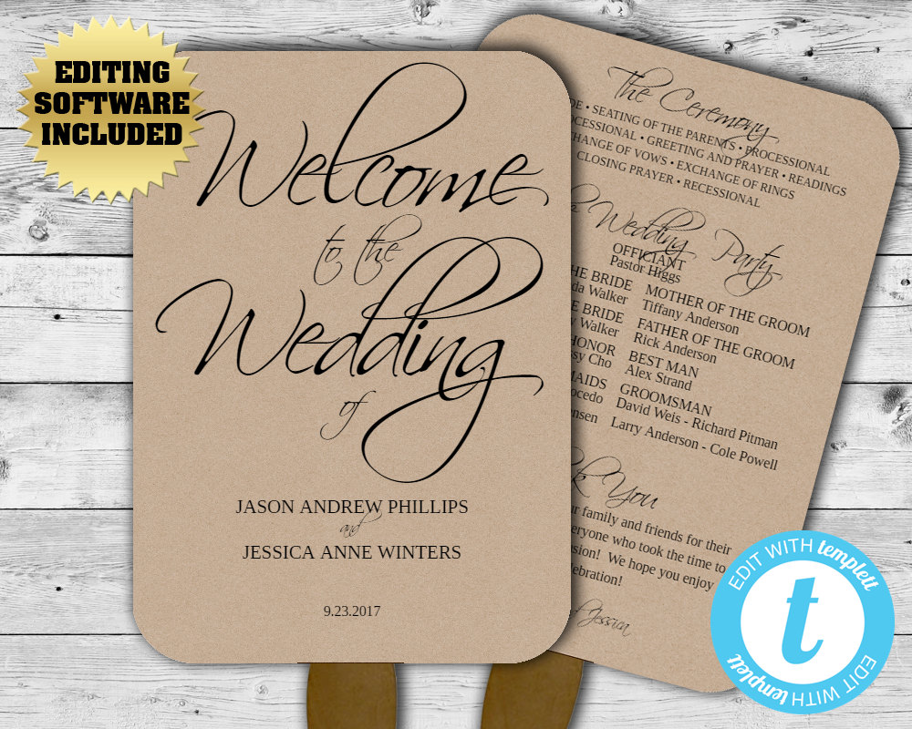 Wedding Program Template - Rustic Wedding Fan - Editable Program ...