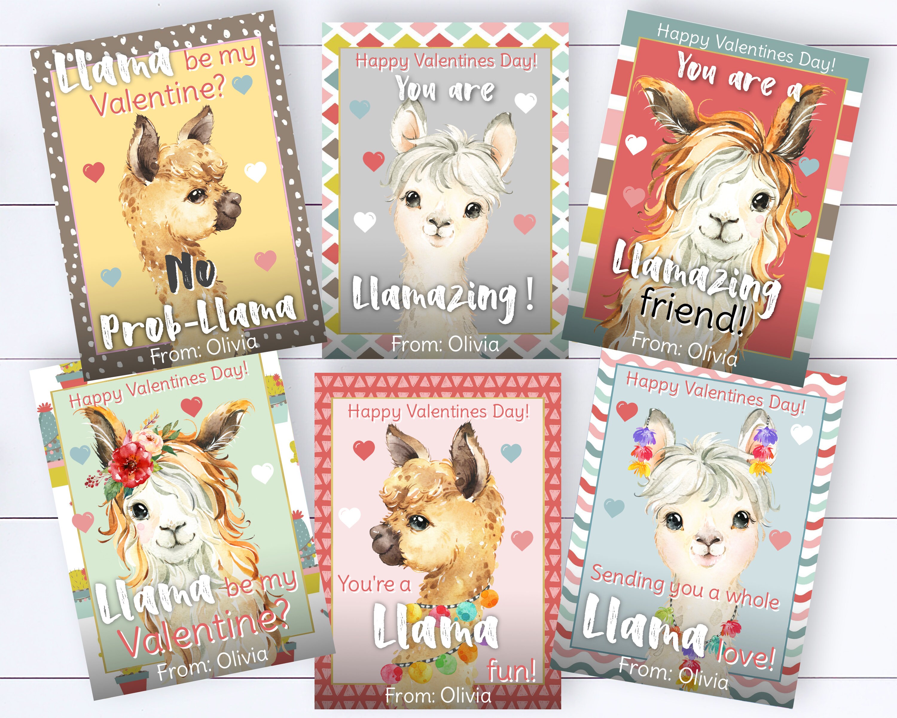 Llama Kids Valentines Card Template Classroom Valentines Card Template ...