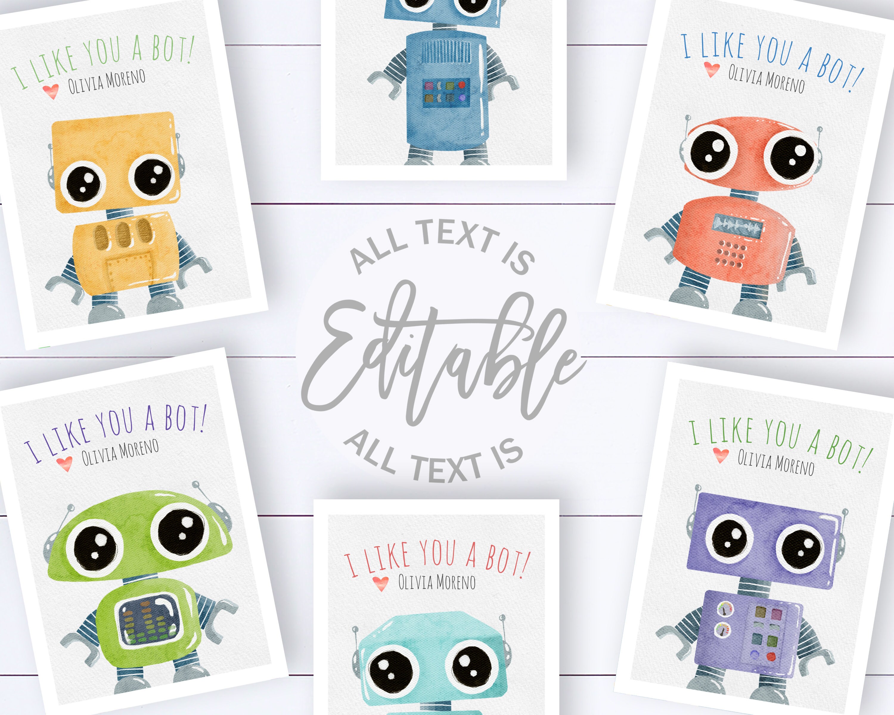 Robots Kids Valentines Card Template Classroom Valentines Card Template ...