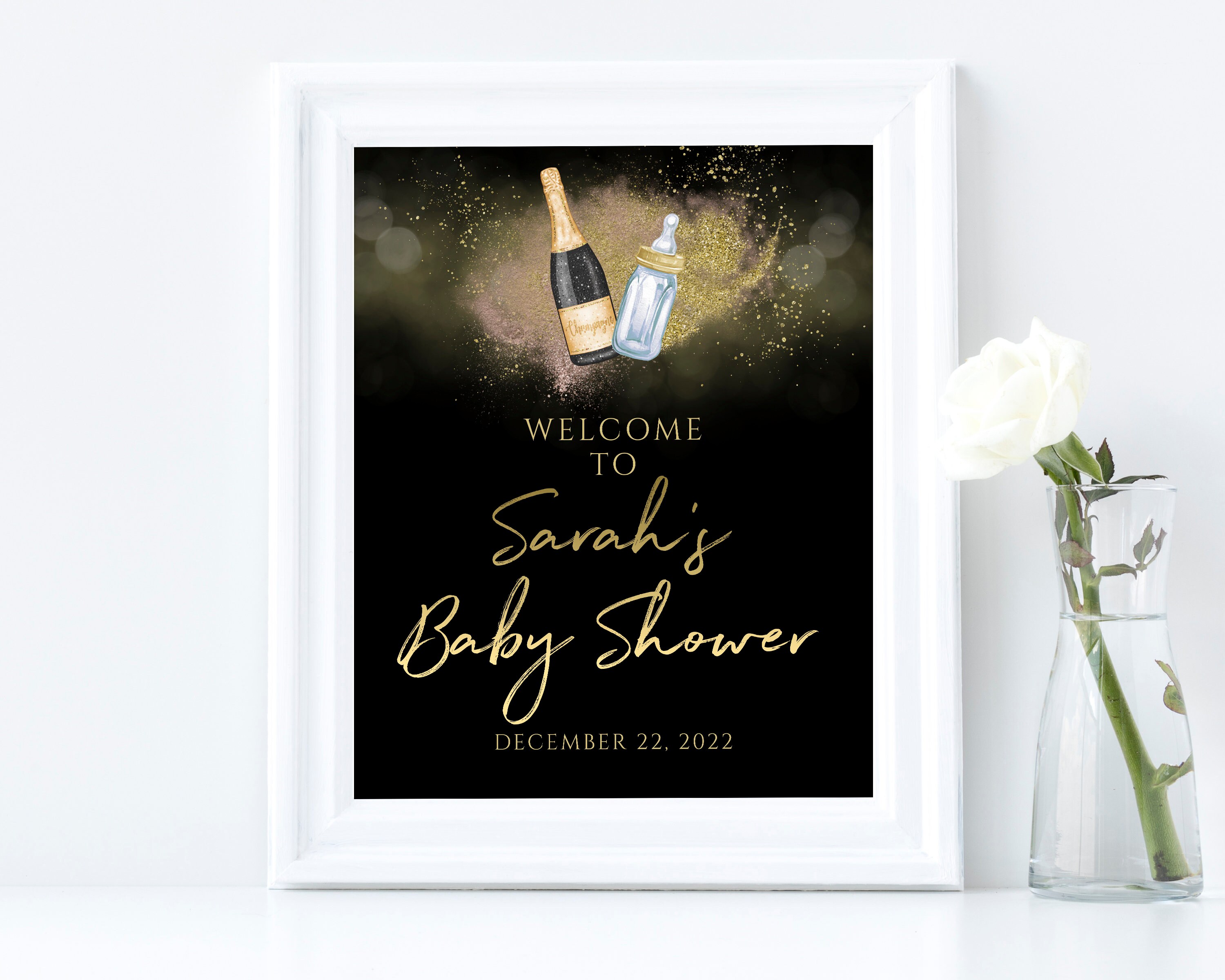Editable Glitter Poppin Bottles Baby Shower Welcome Sign Sparkles ...