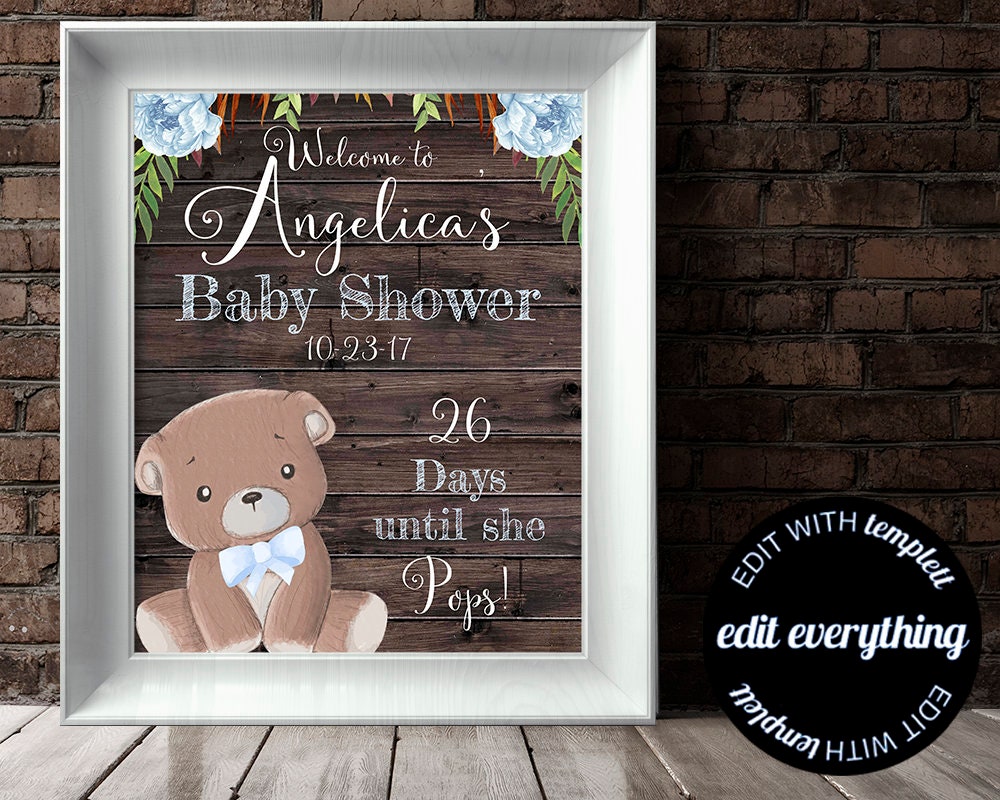 Bear Baby Shower Welcome Sign Baby Welcome Sign Teddy Bear Baby Shower ...