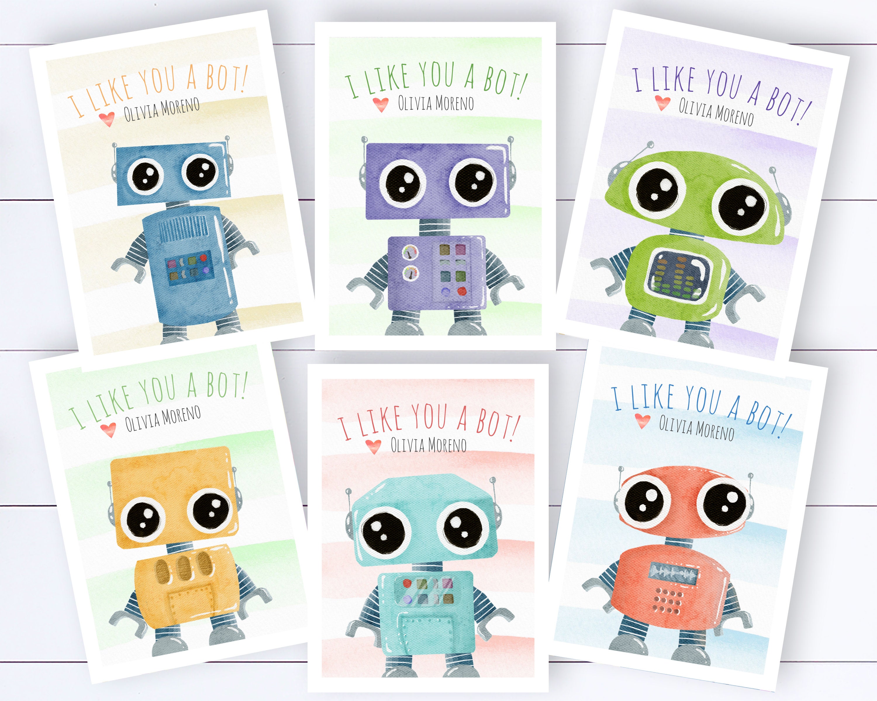 Robots Kids Valentines Card Template Classroom Valentines Card Template ...