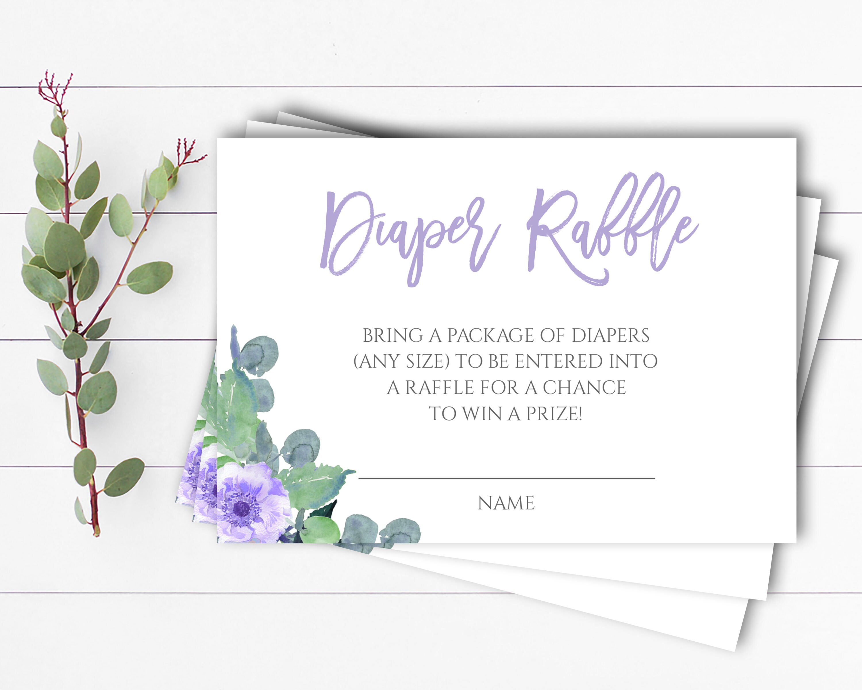 Floral Diaper Raffle Ticket Baby Shower Games Purple Floral Diaper ...