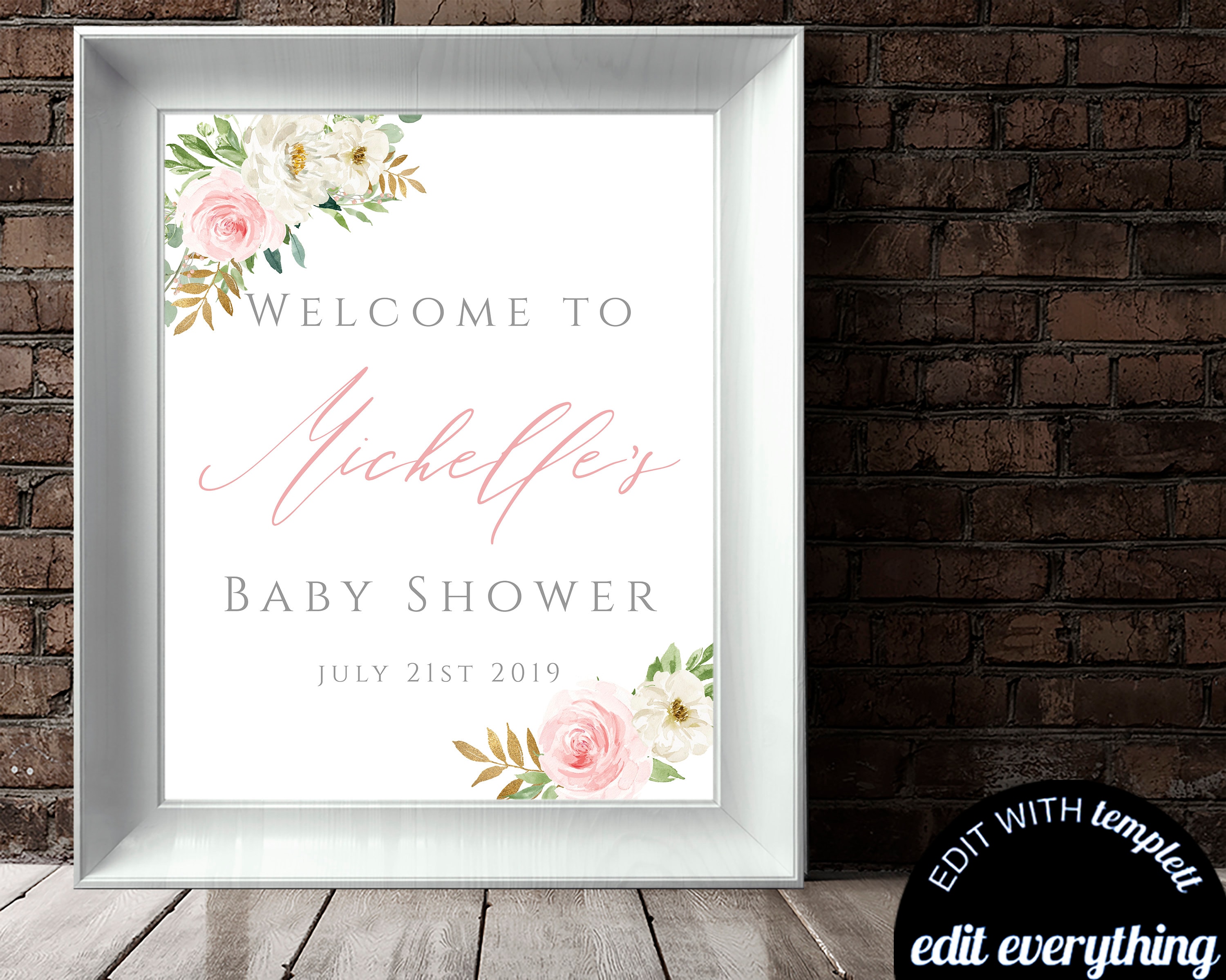 Pink Floral Baby Shower Welcome Sign Baby Welcome Sign Pink Baby Shower ...