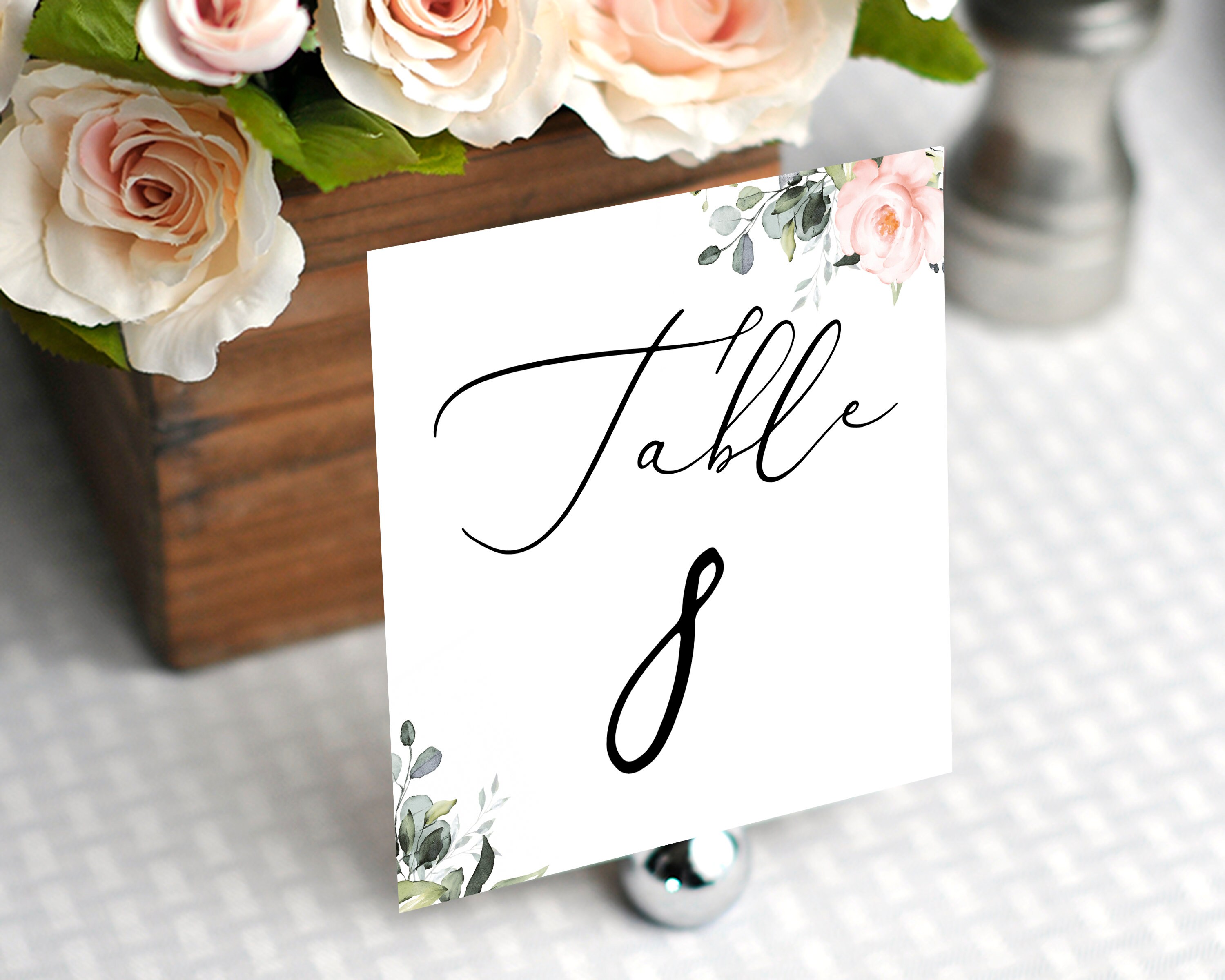 Blush Floral Greenery Table Card Template Printable Table Cards ...