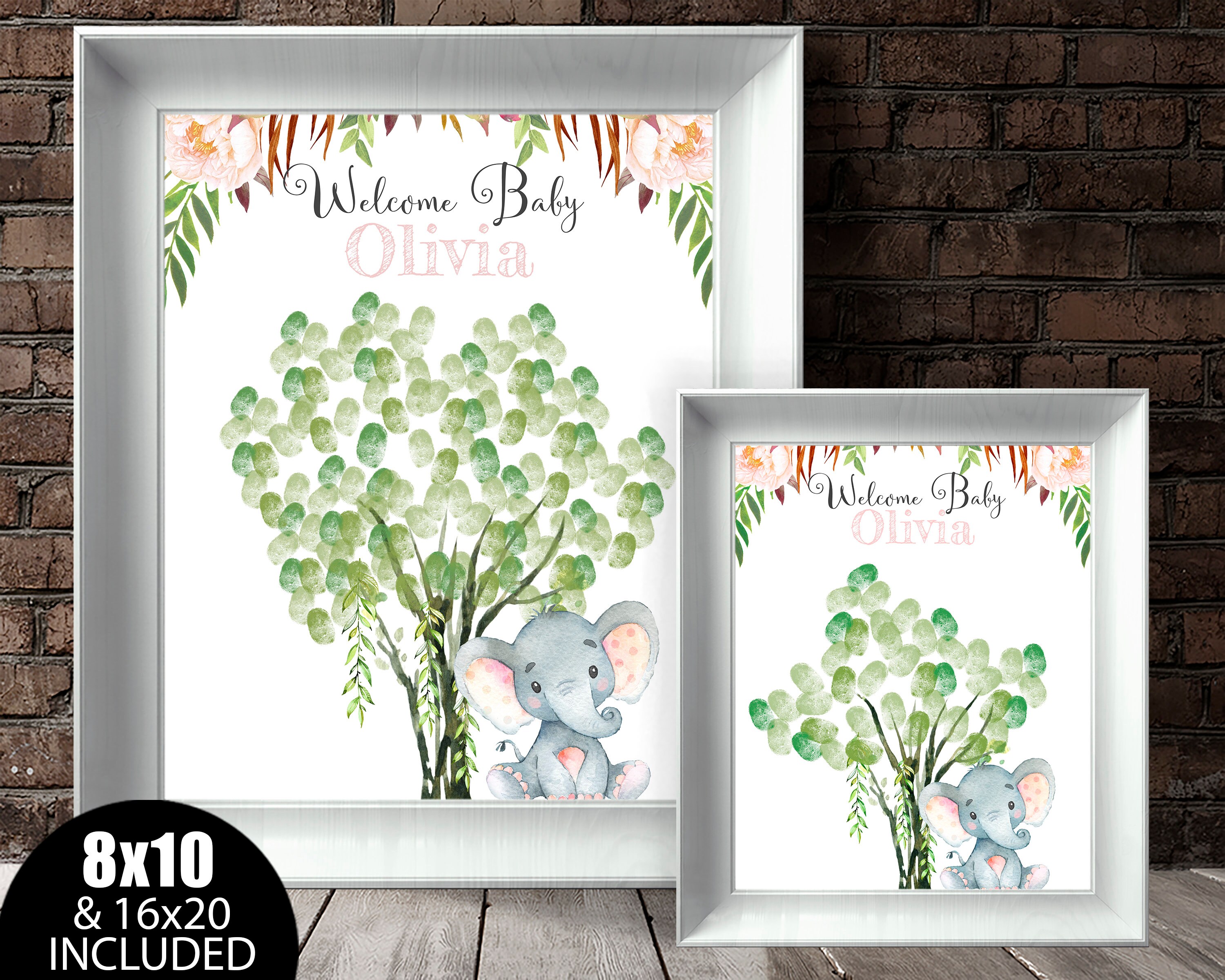 Pink Elephant Baby Shower Fingerprint Tree Baby Shower Fingerprint Tree ...