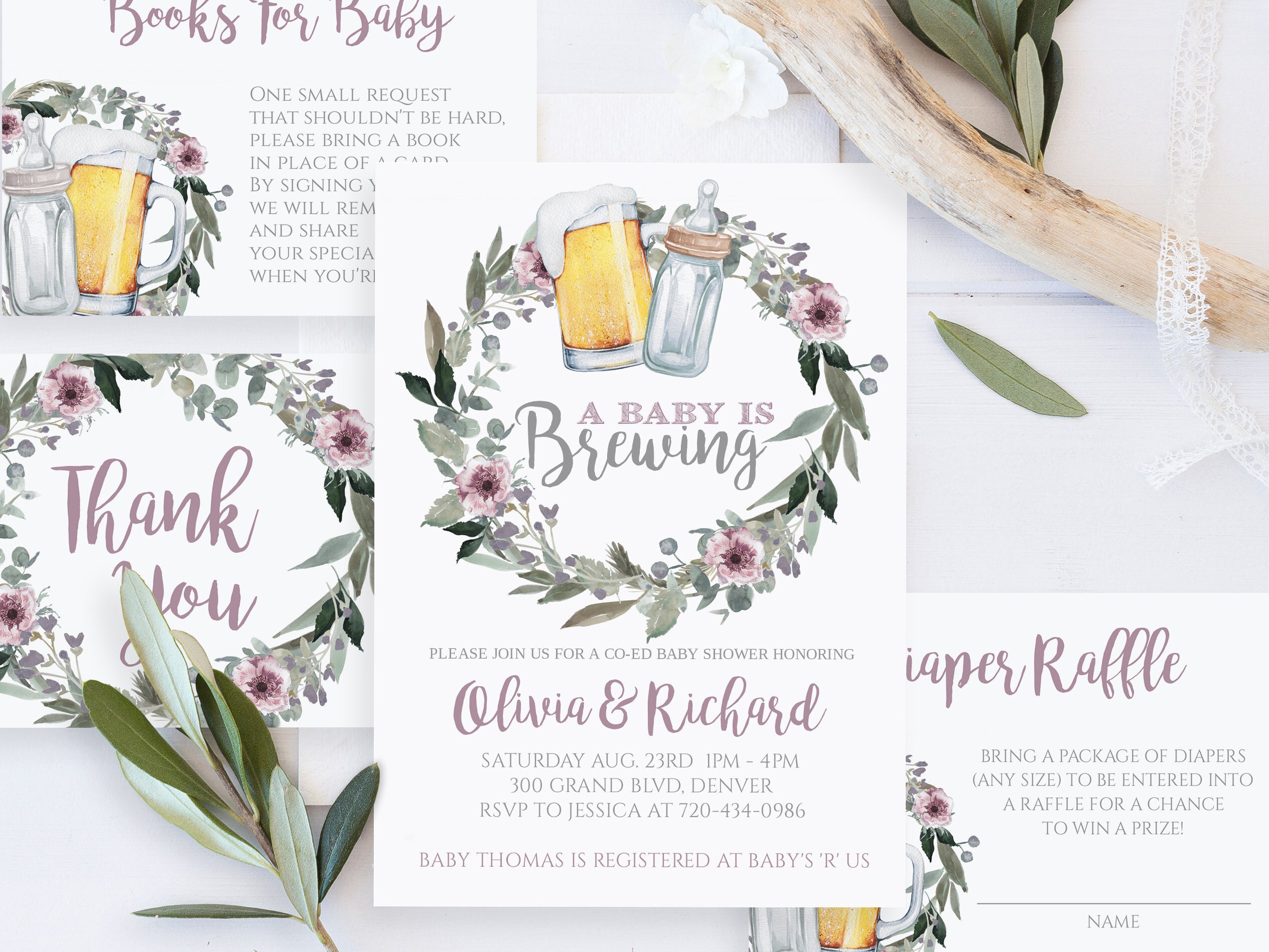 Editable Baby is Brewing Baby Shower Invitation Template Beer Baby ...