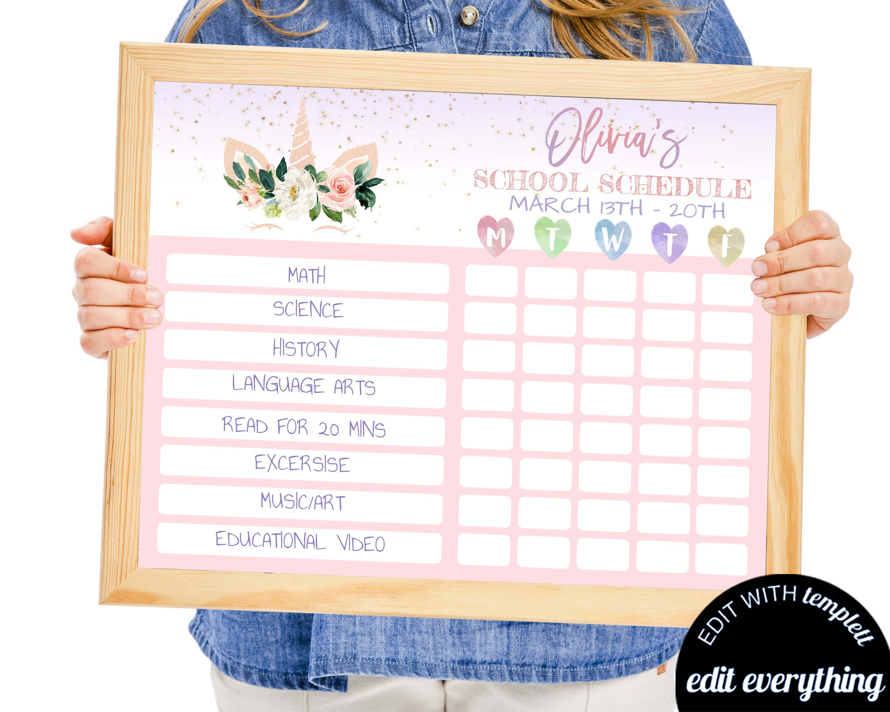 Unicorn Editable School Schedule Planner Unicorn Kids Weekly Task List ...