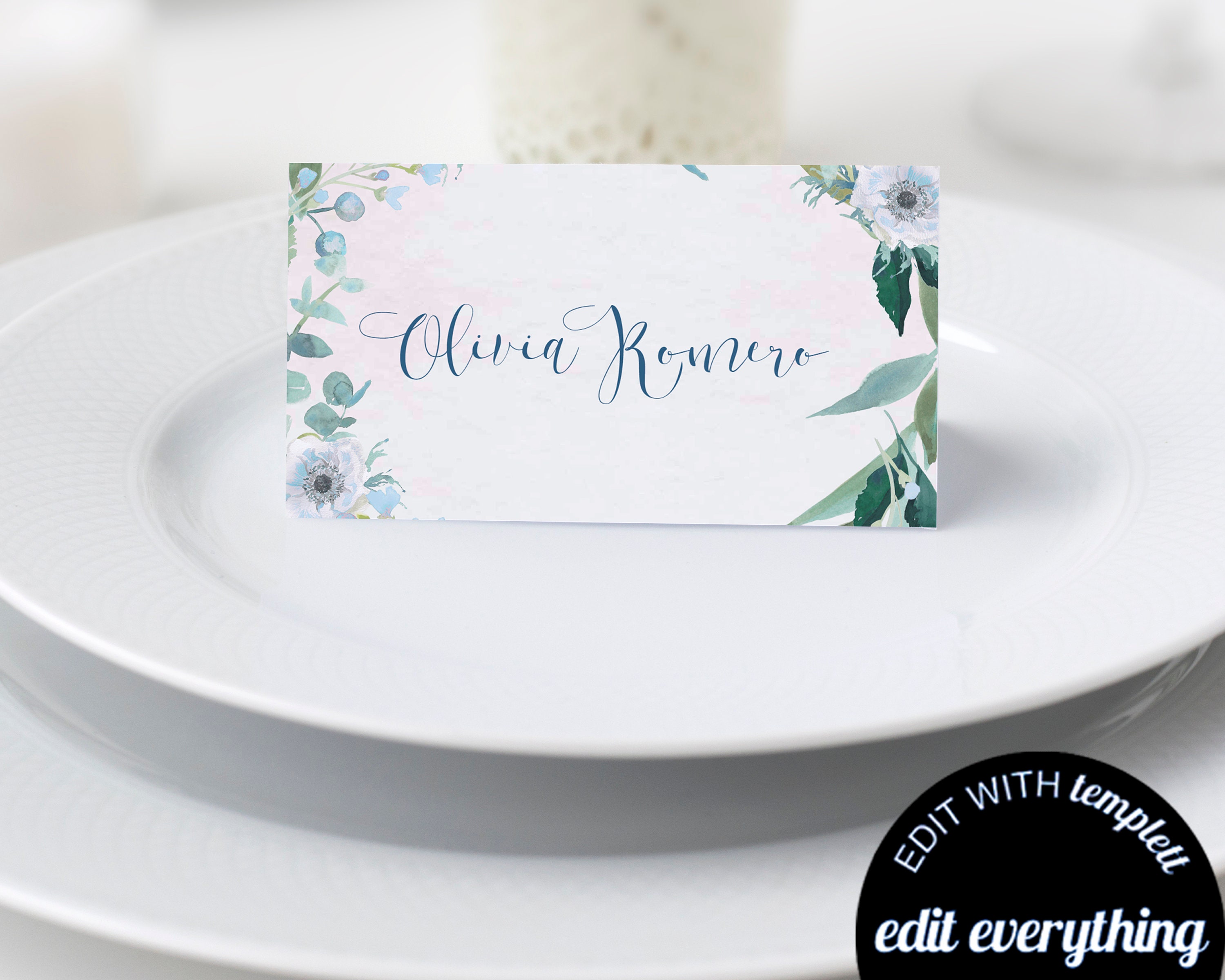 Greenery Place Cards Template Printable Place Card Template Wedding ...