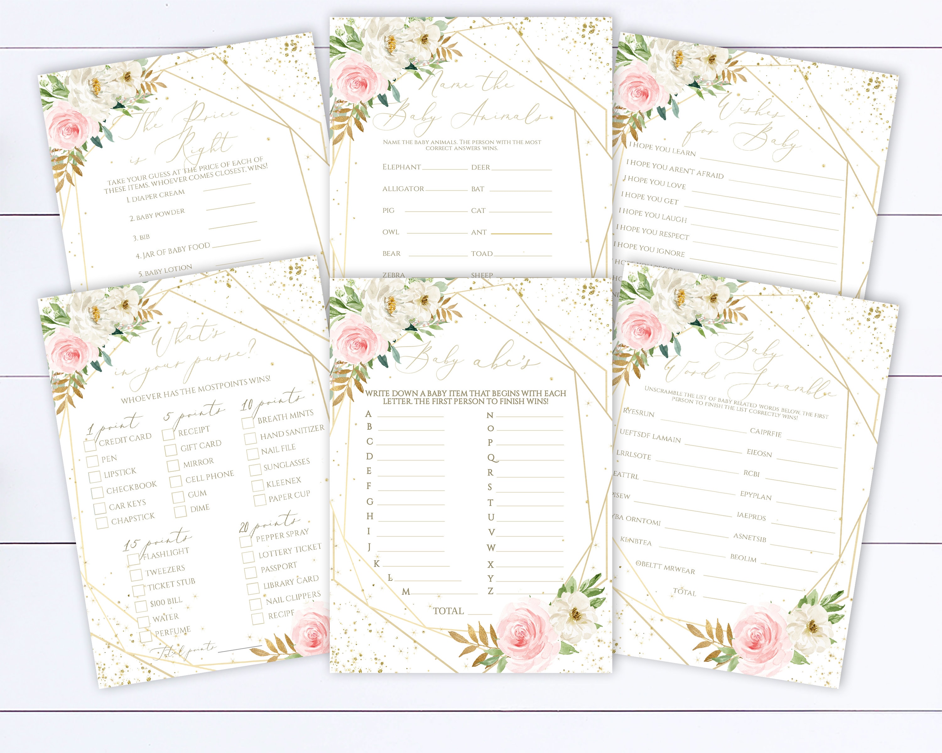 Editable Pink Floral Baby Shower Games Printable Baby Shower Games ...