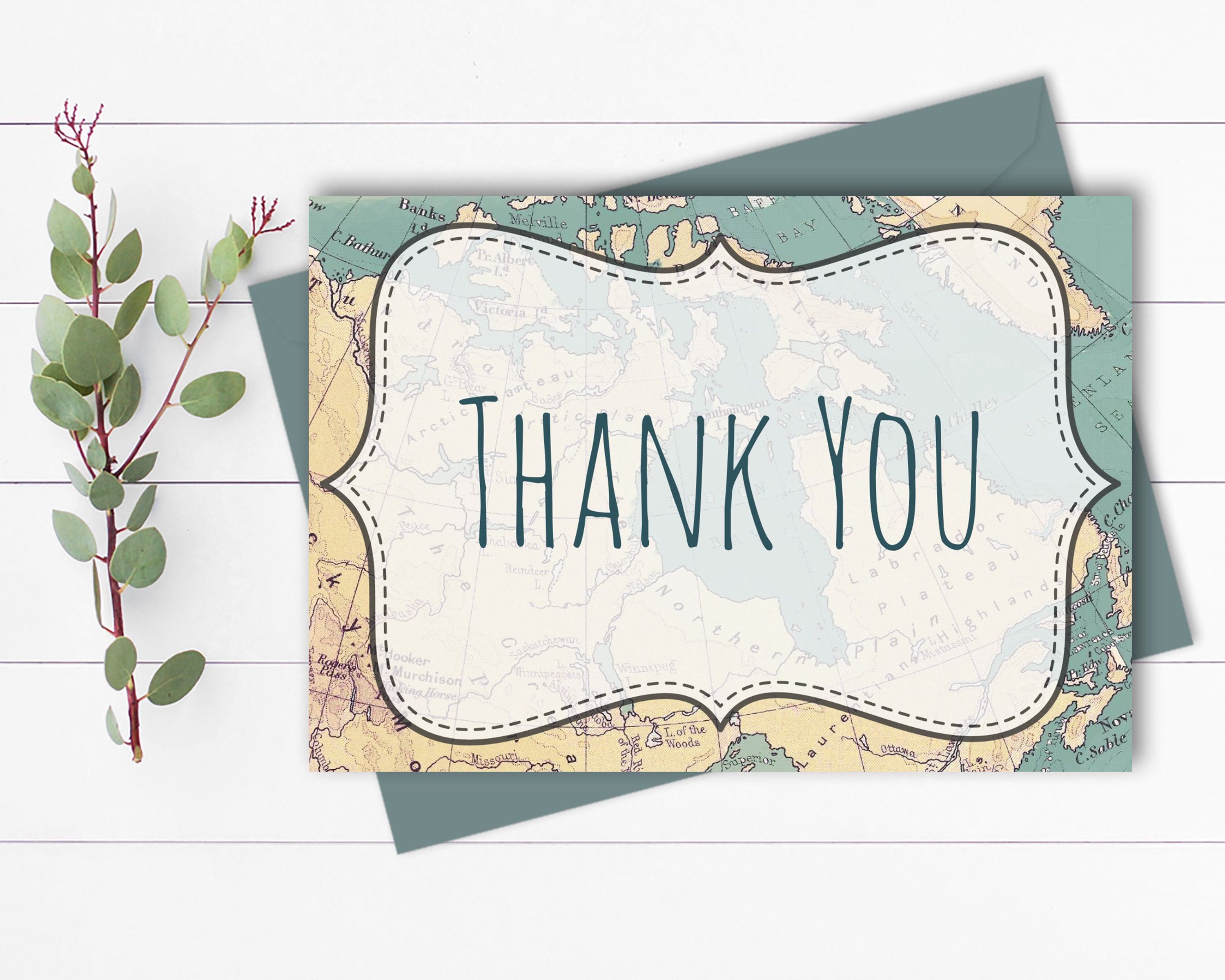 Adventure Thank You Card Template Map Thank You Card Template Printable ...