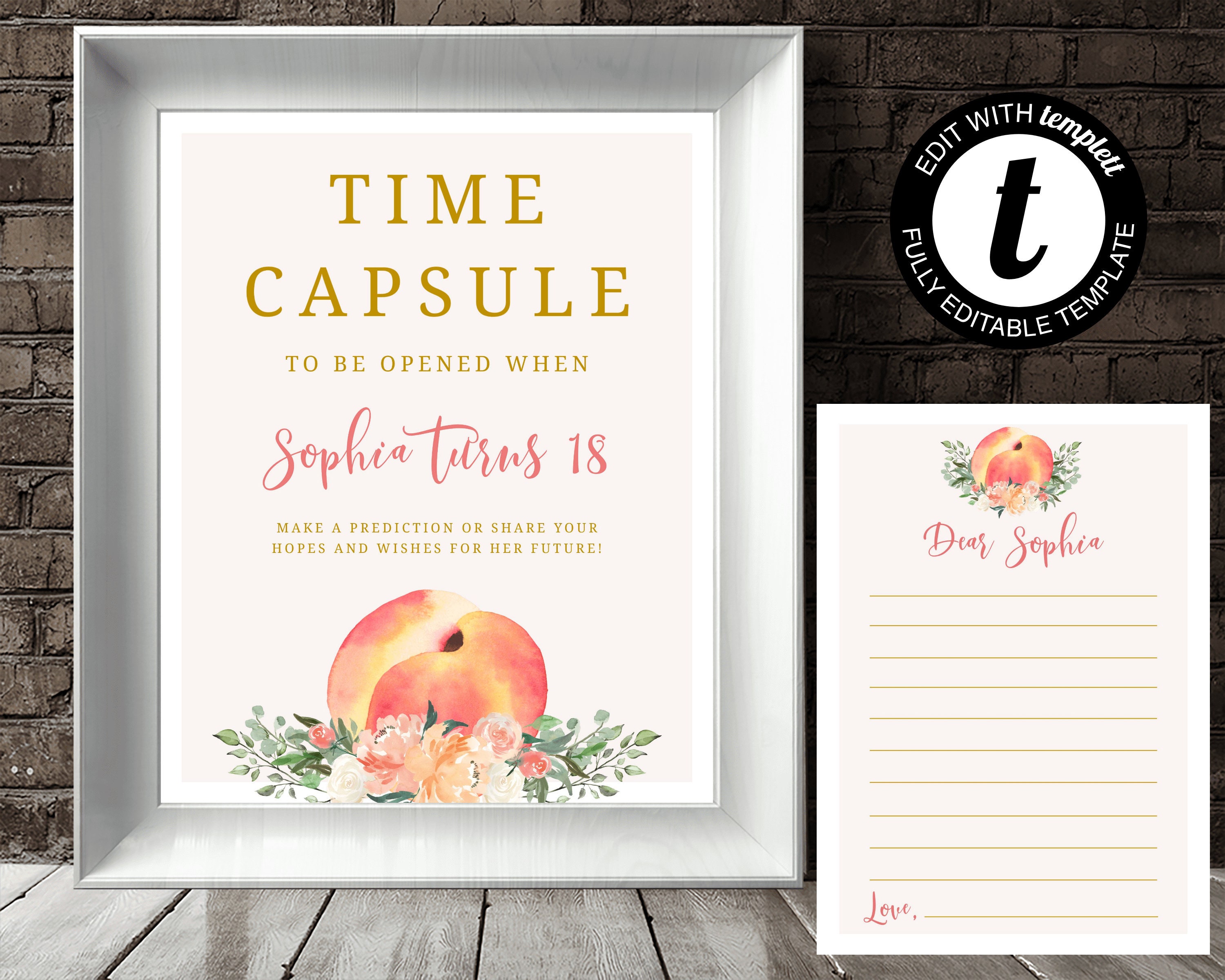 Peach Baby Shower Time Capsule Sign Baby Shower Time Capsule Sign Time ...
