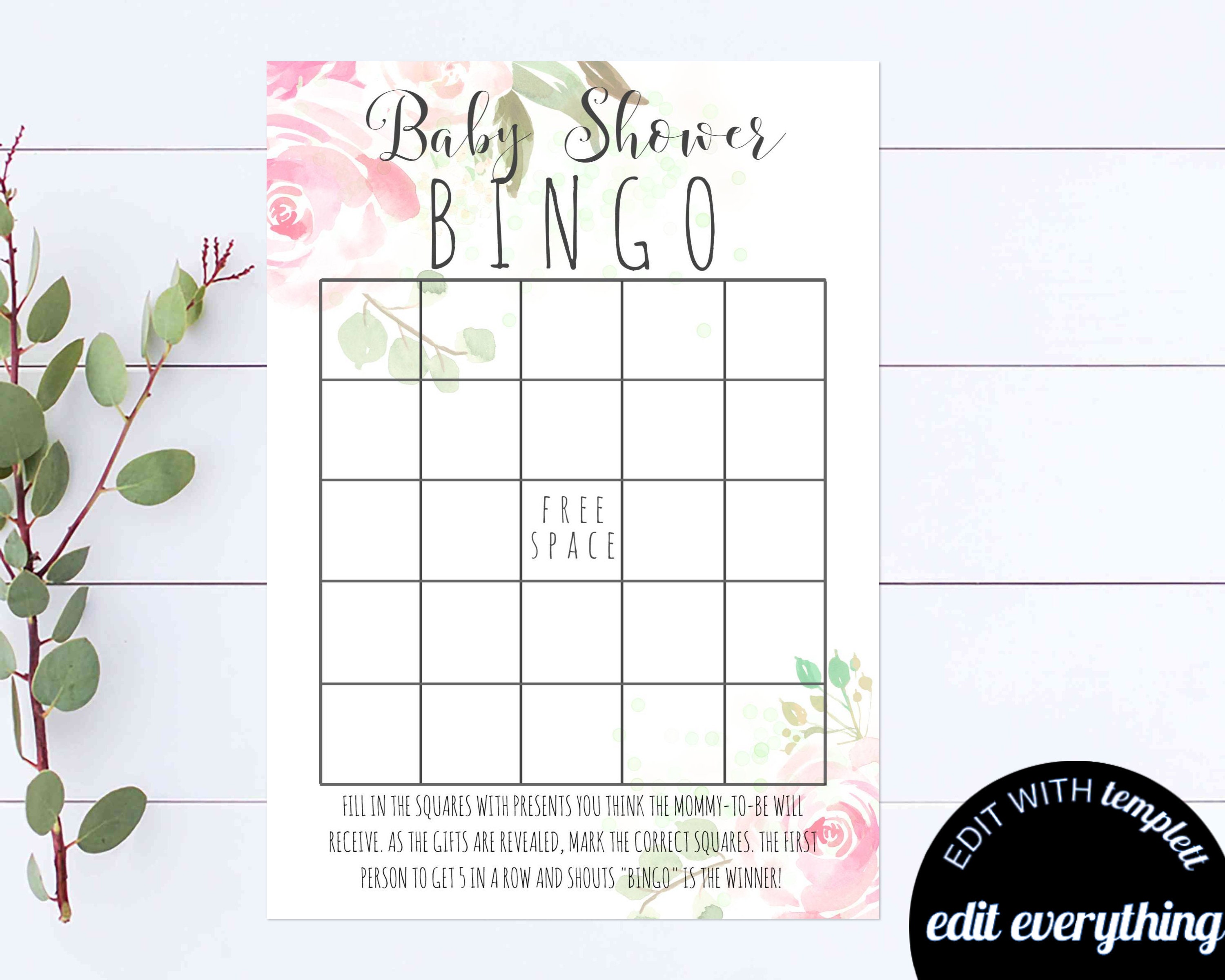 Pink Floral Baby Shower Bingo Game Baby Shower Bingo Activity Floral ...