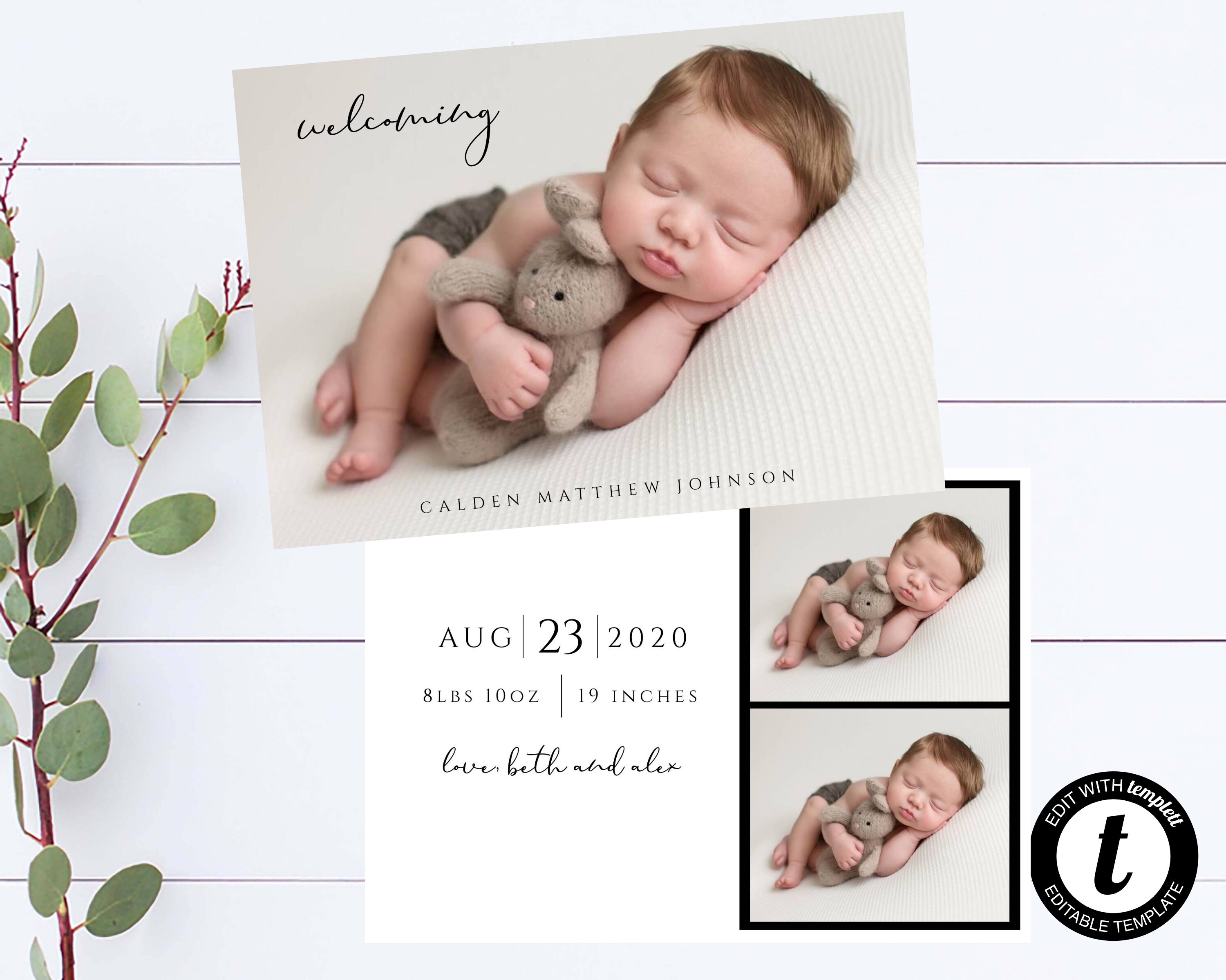 Printable Birth Announcement Modern New Baby Birth Announcement ...