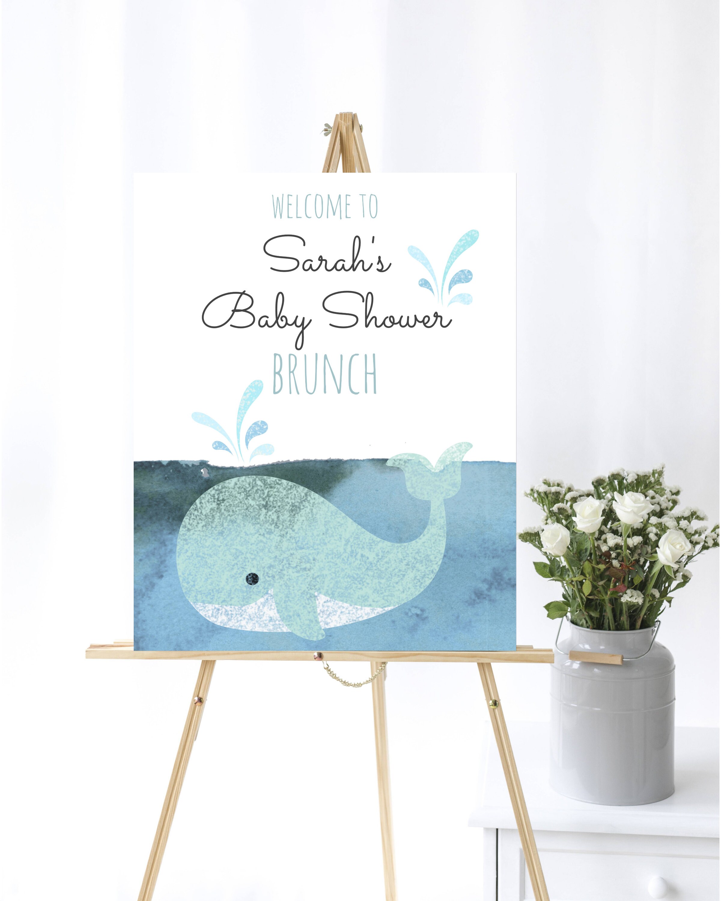 Whale Baby Shower Welcome Sign Baby Welcome Sign Blue And Green Baby ...