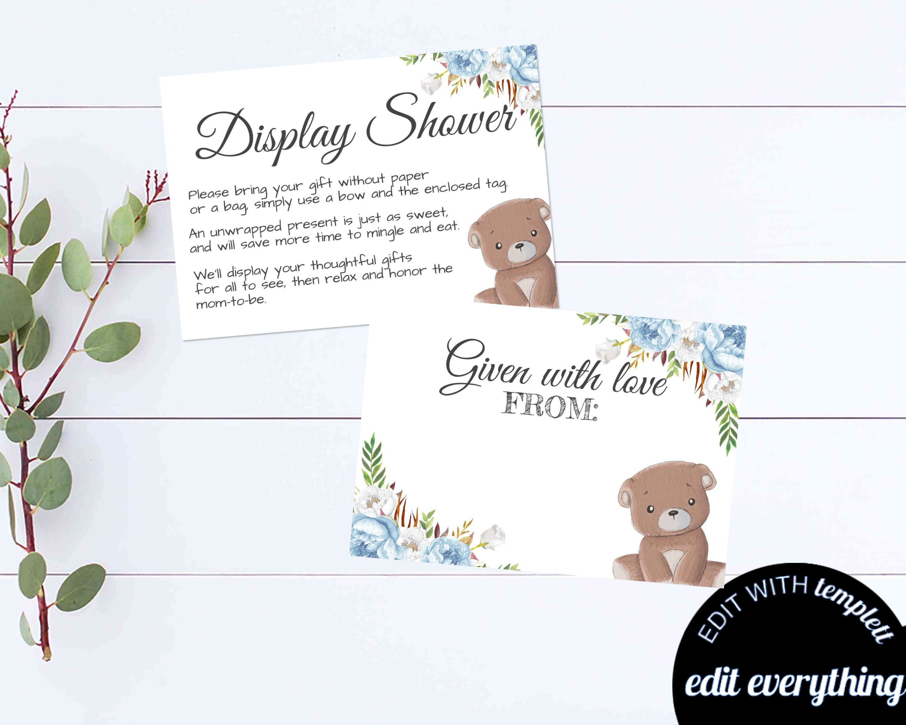 Baby Shower Display Shower Invitation Insert And Gift Tag Bear Baby ...