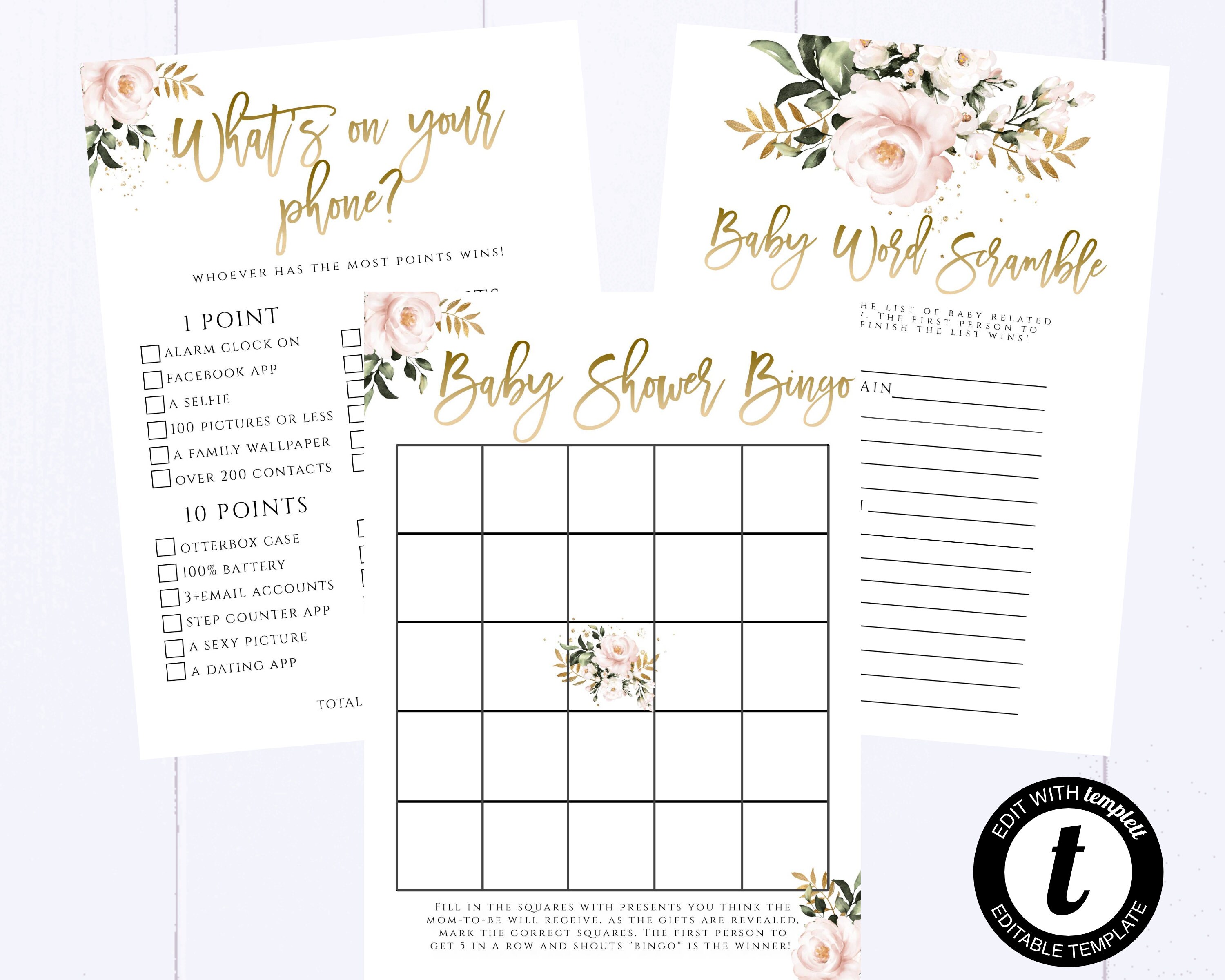 Blush Pink Baby Shower Games Printable Baby Shower Games Package Baby ...