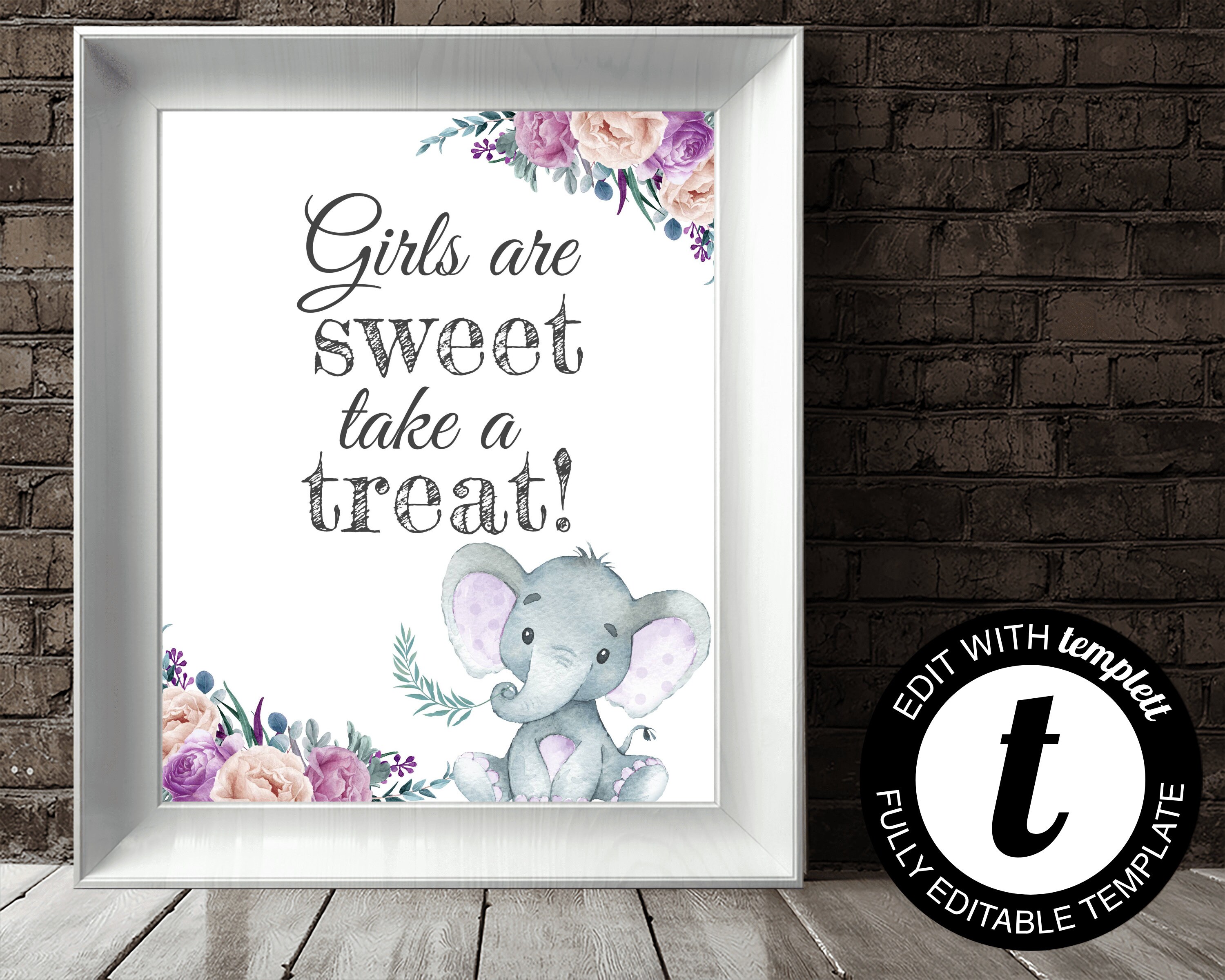 Sweet Treat Sign Girls Are Sweet Baby Shower Sign Elephant Sweet Treat ...