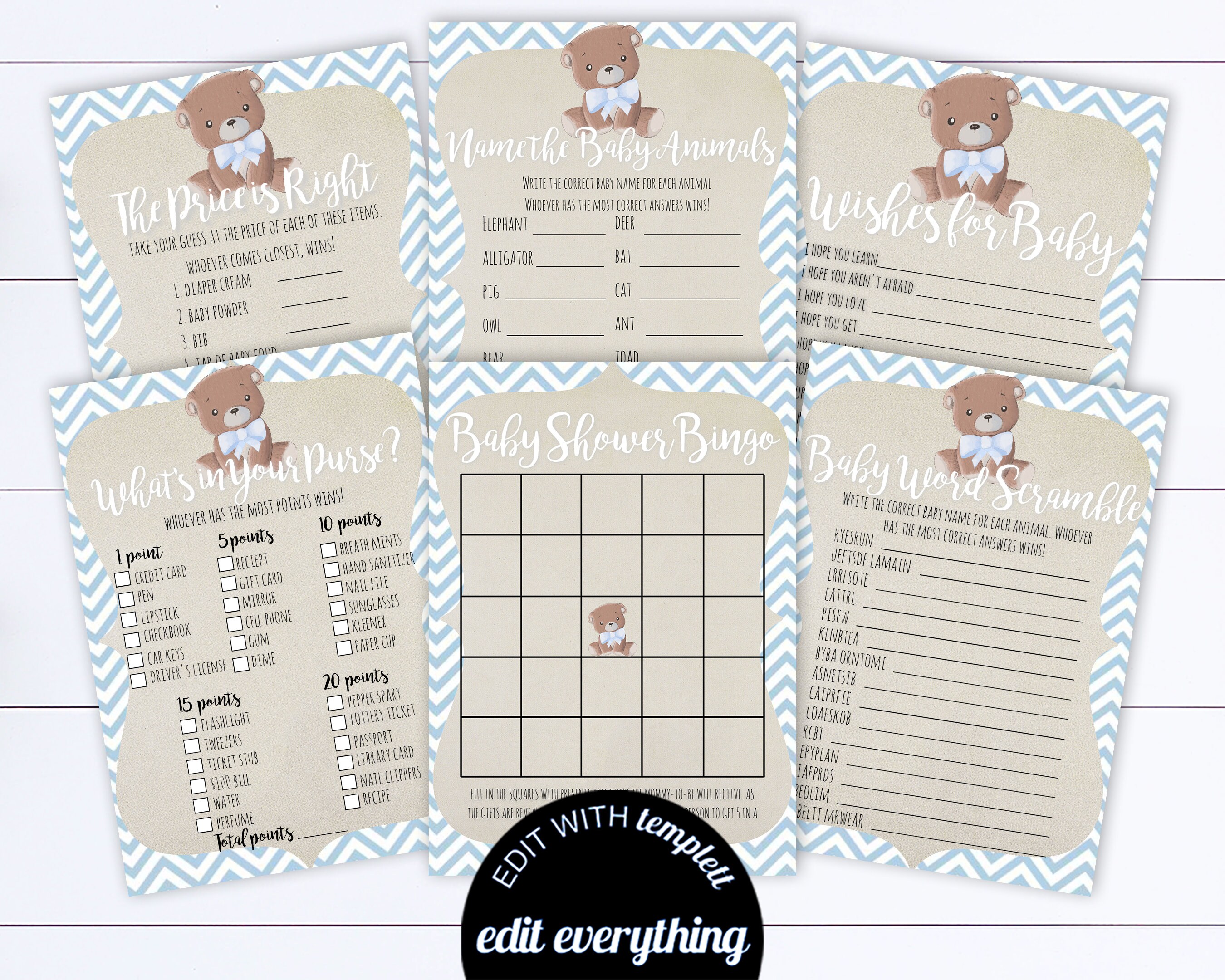 Bear Baby Shower Games Printable Baby Shower Games Package Baby Shower ...
