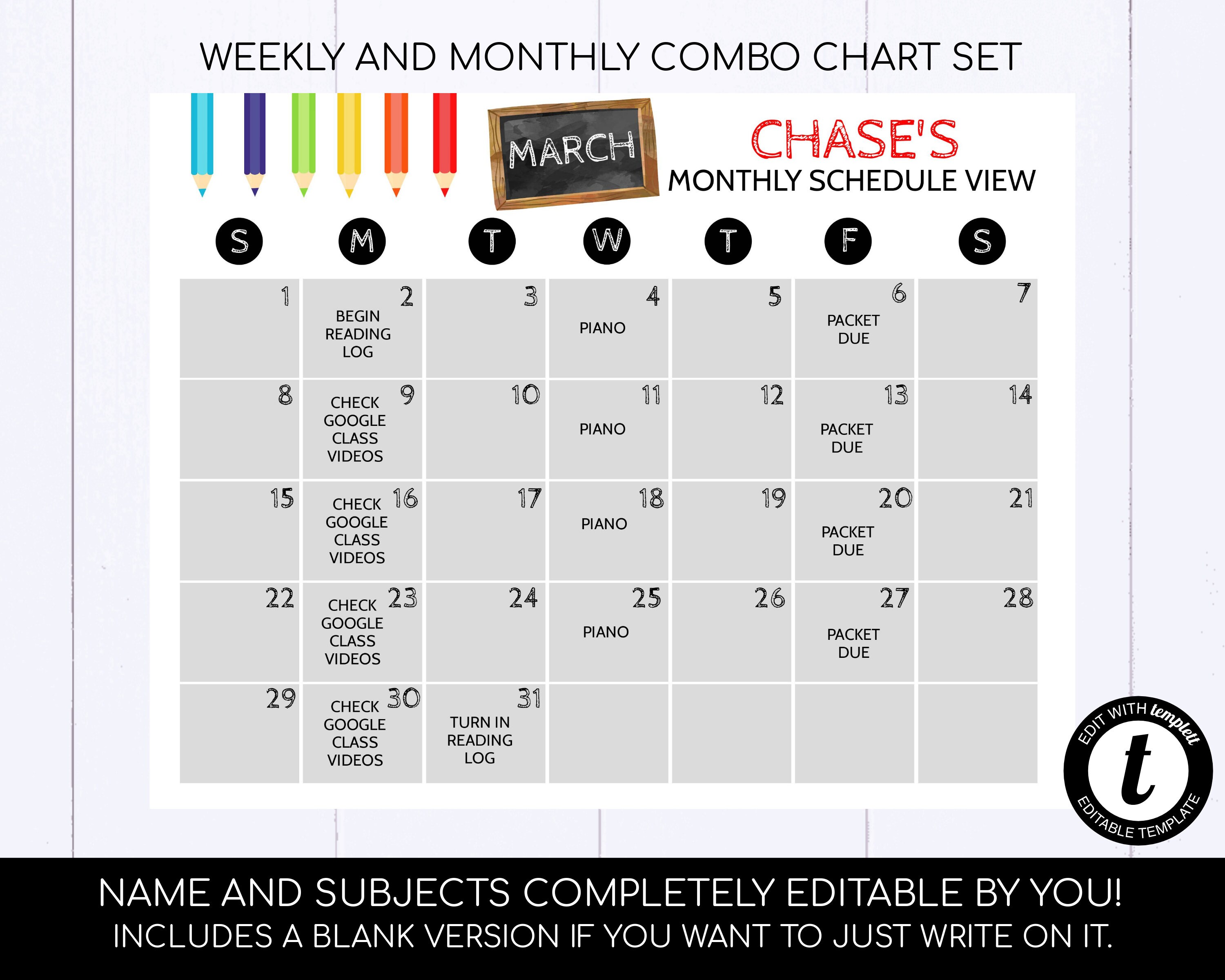 Editable School Schedule Planner Customizable Kids Weekly Task List ...
