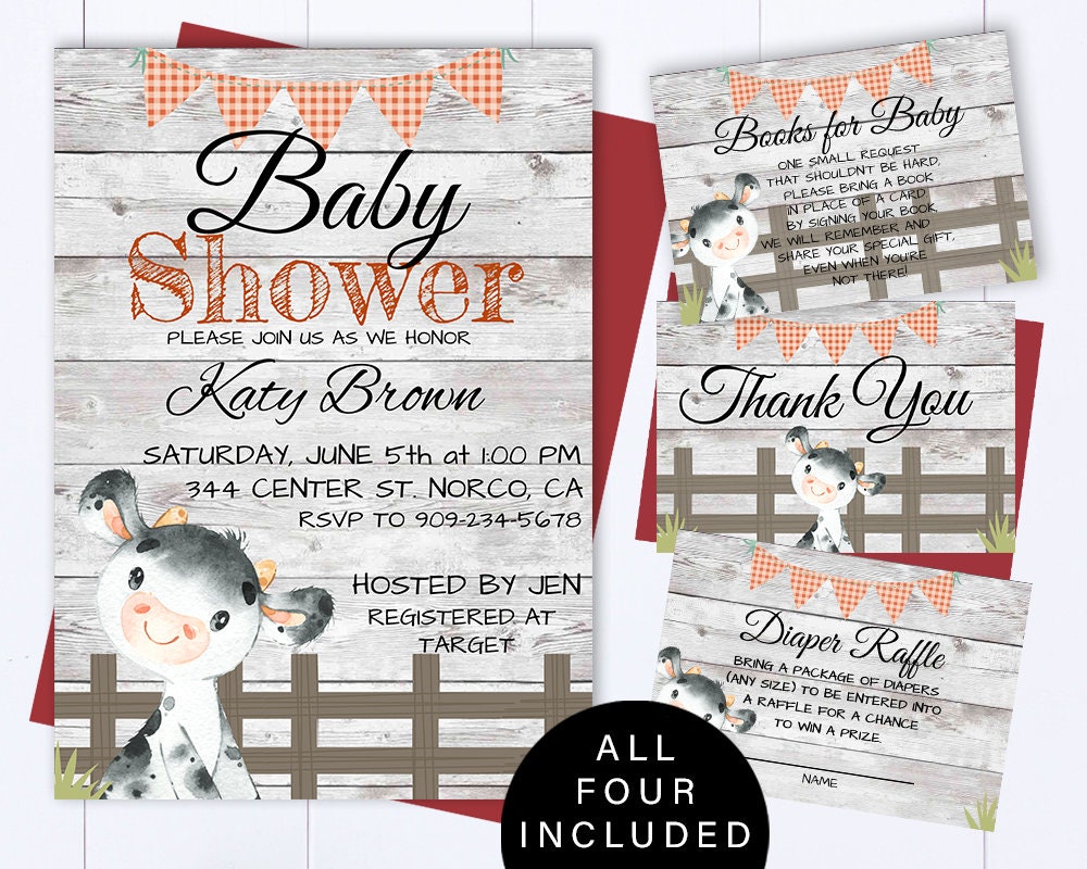 Cow Baby Shower Invite Farm Animal Baby Shower Invitations Baby Cow ...