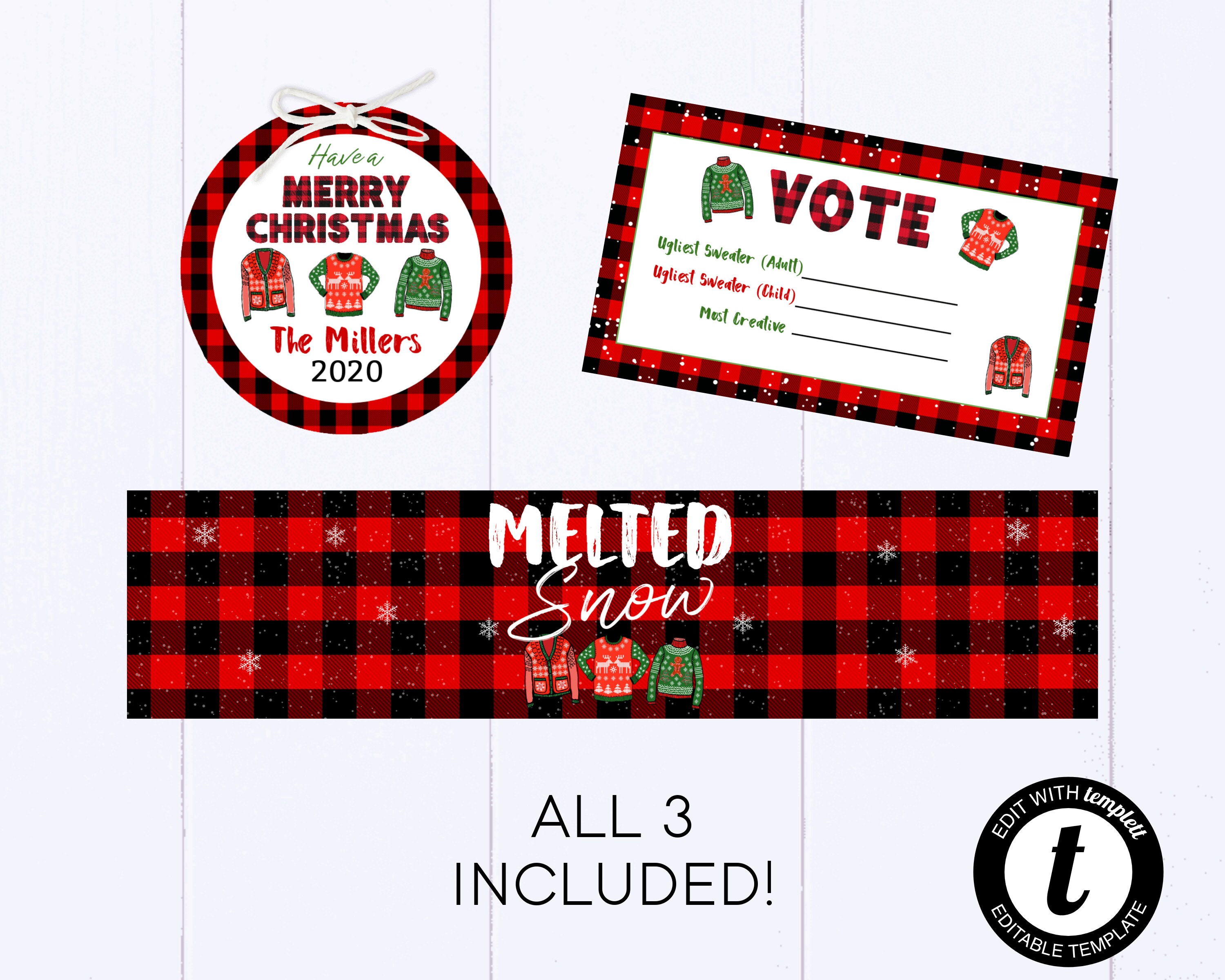 Ugly Sweater Christmas Party Decor Set Ugly Sweater Party Thank You Tag ...