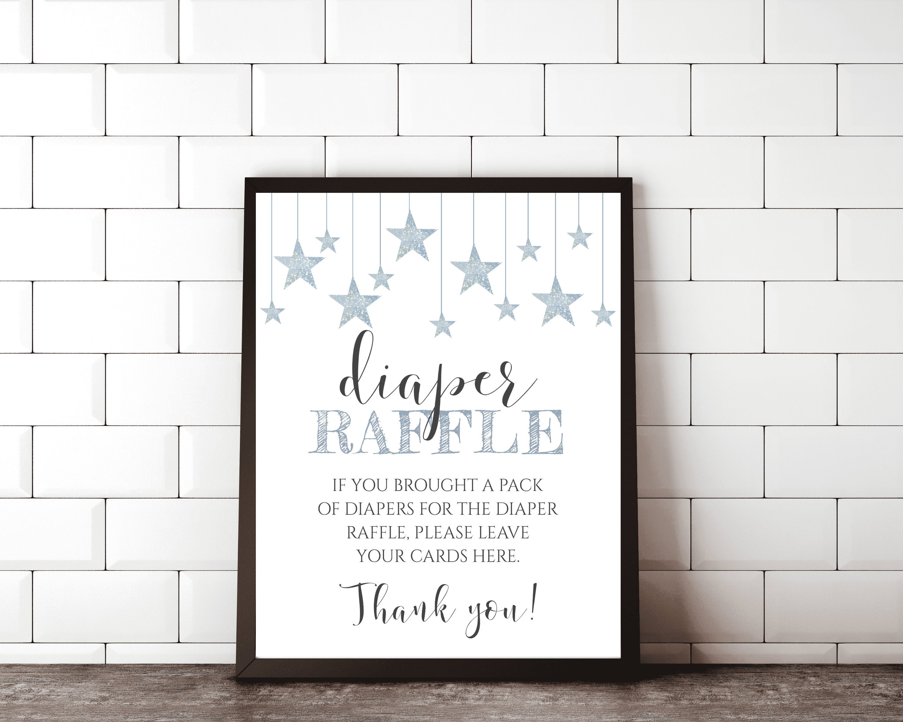 Twinkle Twinkle Diaper Raffle Instruction Sign Blue Stars Baby Shower ...