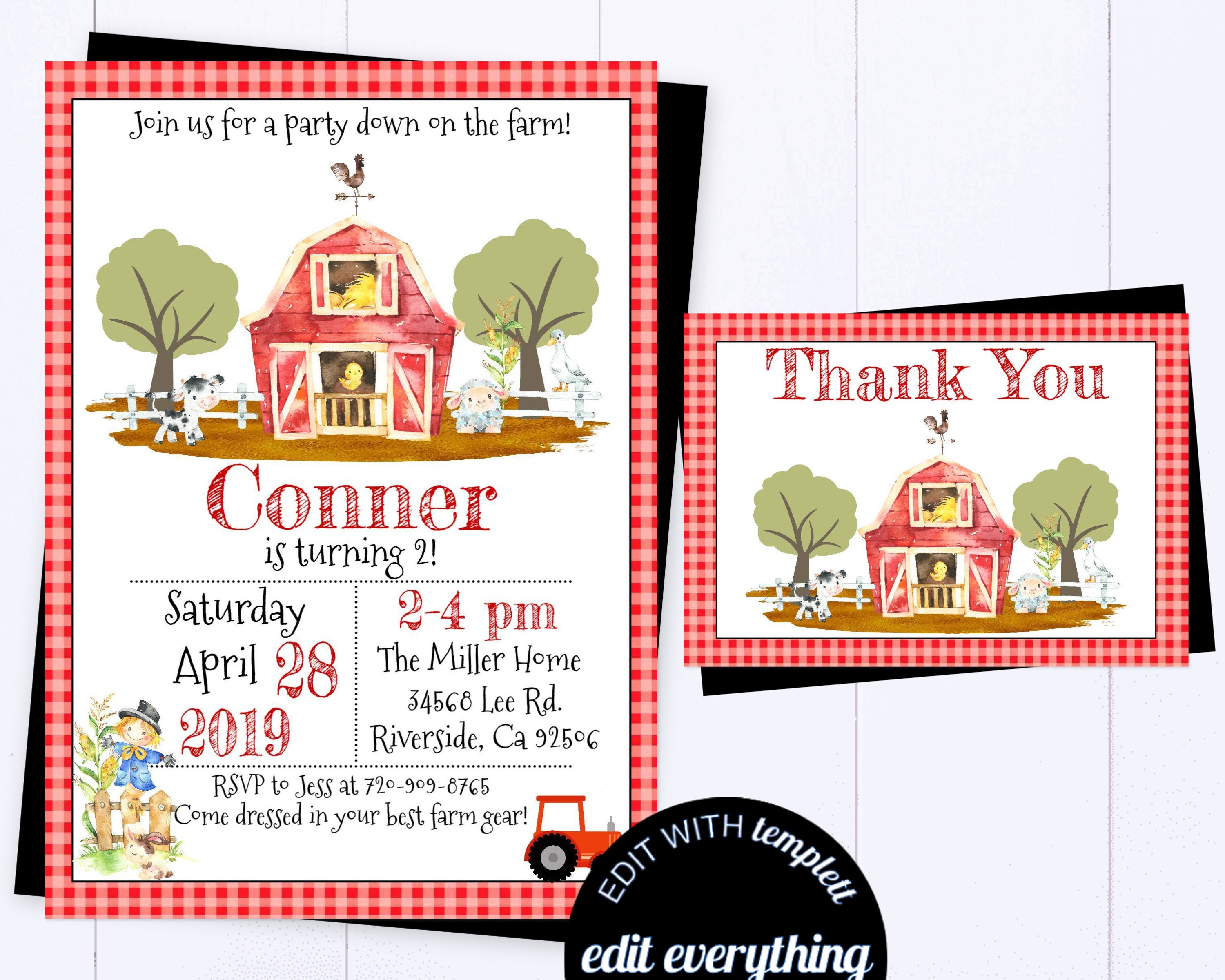 Farm Birthday Invitation Editable Farm Birthday Template Barnyard ...