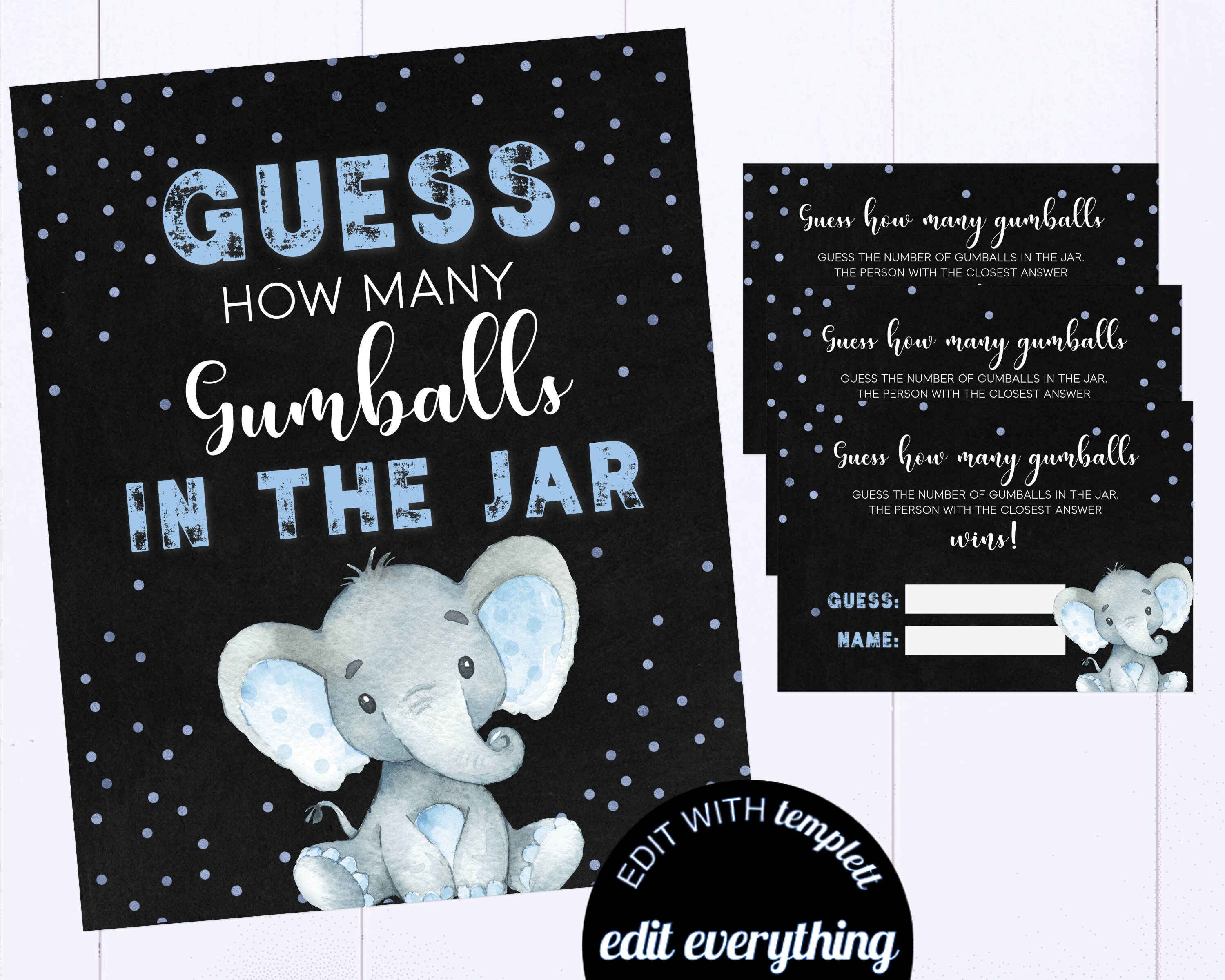 Elephant Gumball Guessing Game Guess How Many Baby Shower Games Gumball ...