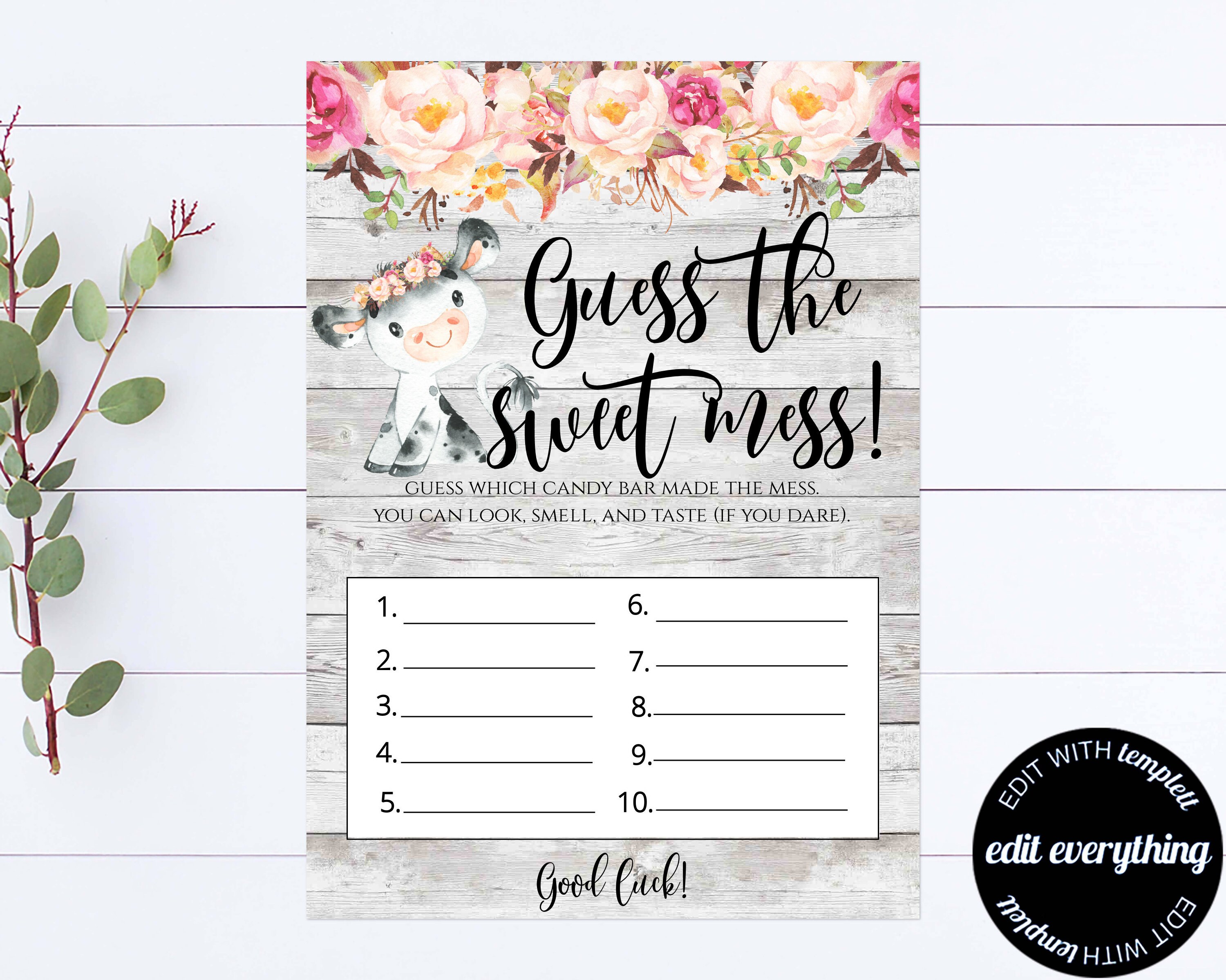 Cow Baby Shower Guess The Sweet Mess Game Teddy Cow Baby Diaper Baby ...