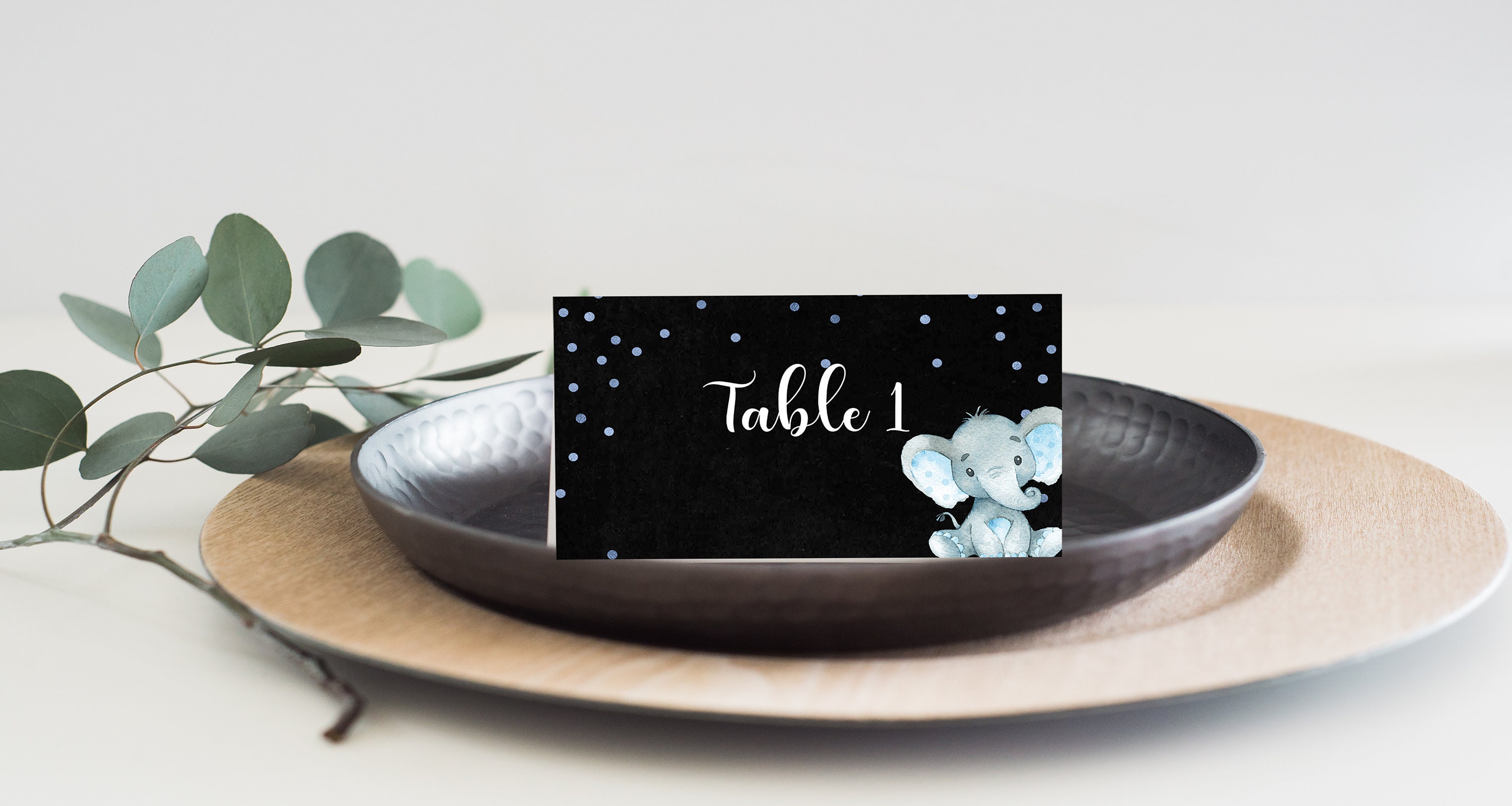 Elephant Baby Shower Food Label Blue Food Label Card Template Printable ...