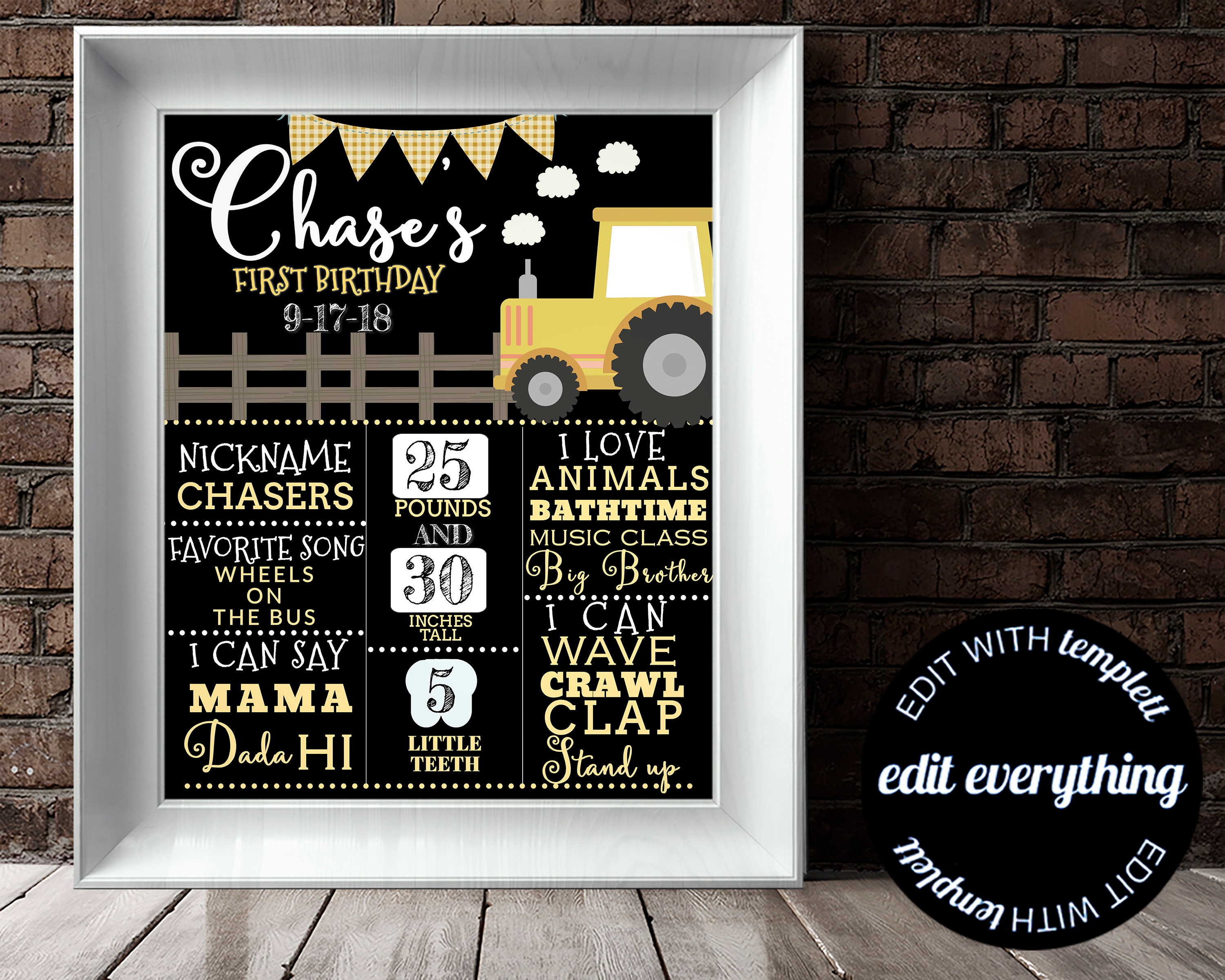 Tractor Milestone Chalkboard Sign Tractor Birthday Milestone Sign ...
