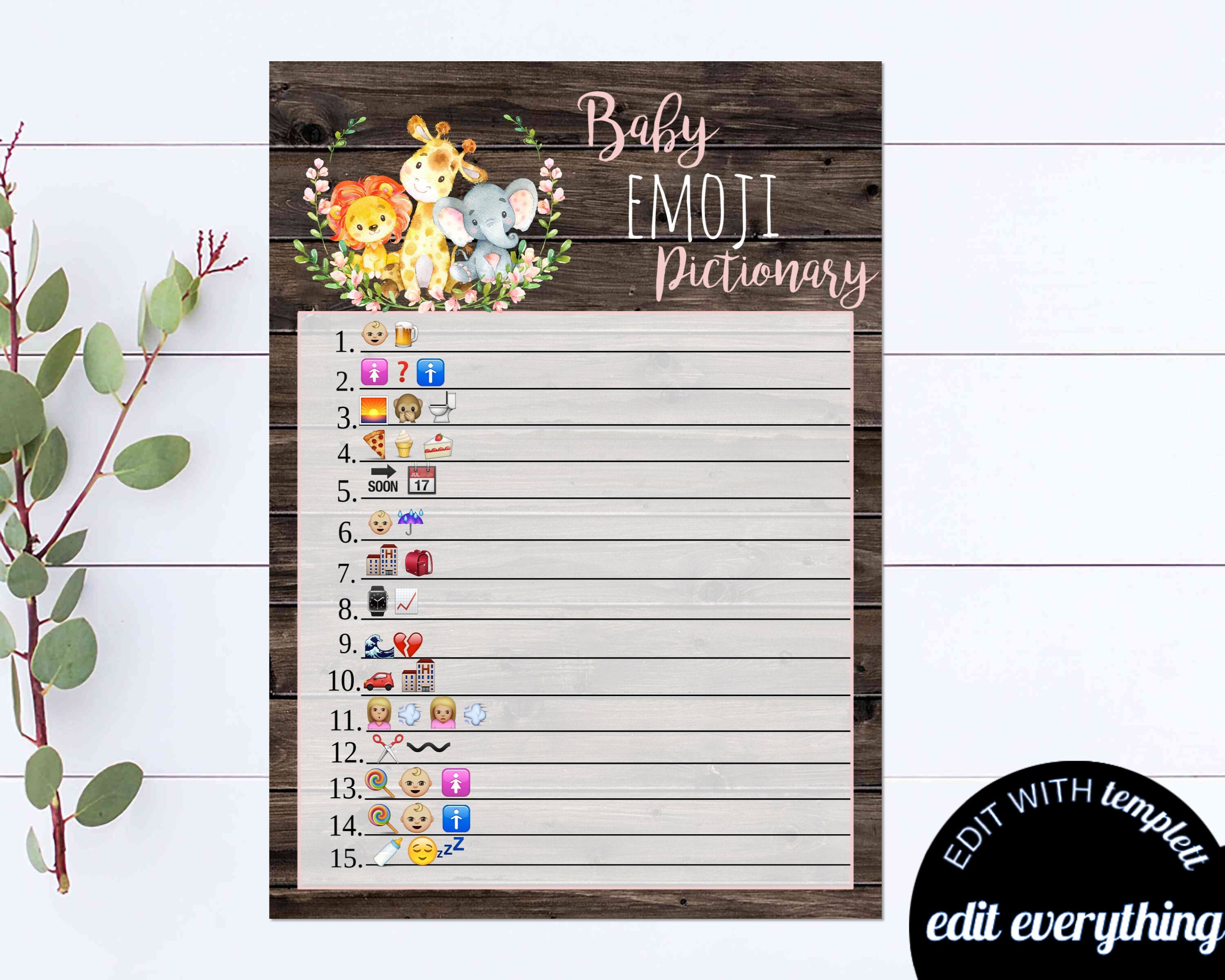 Emoji Pictionary Baby Shower Game Safari Baby Shower Pictionary ...