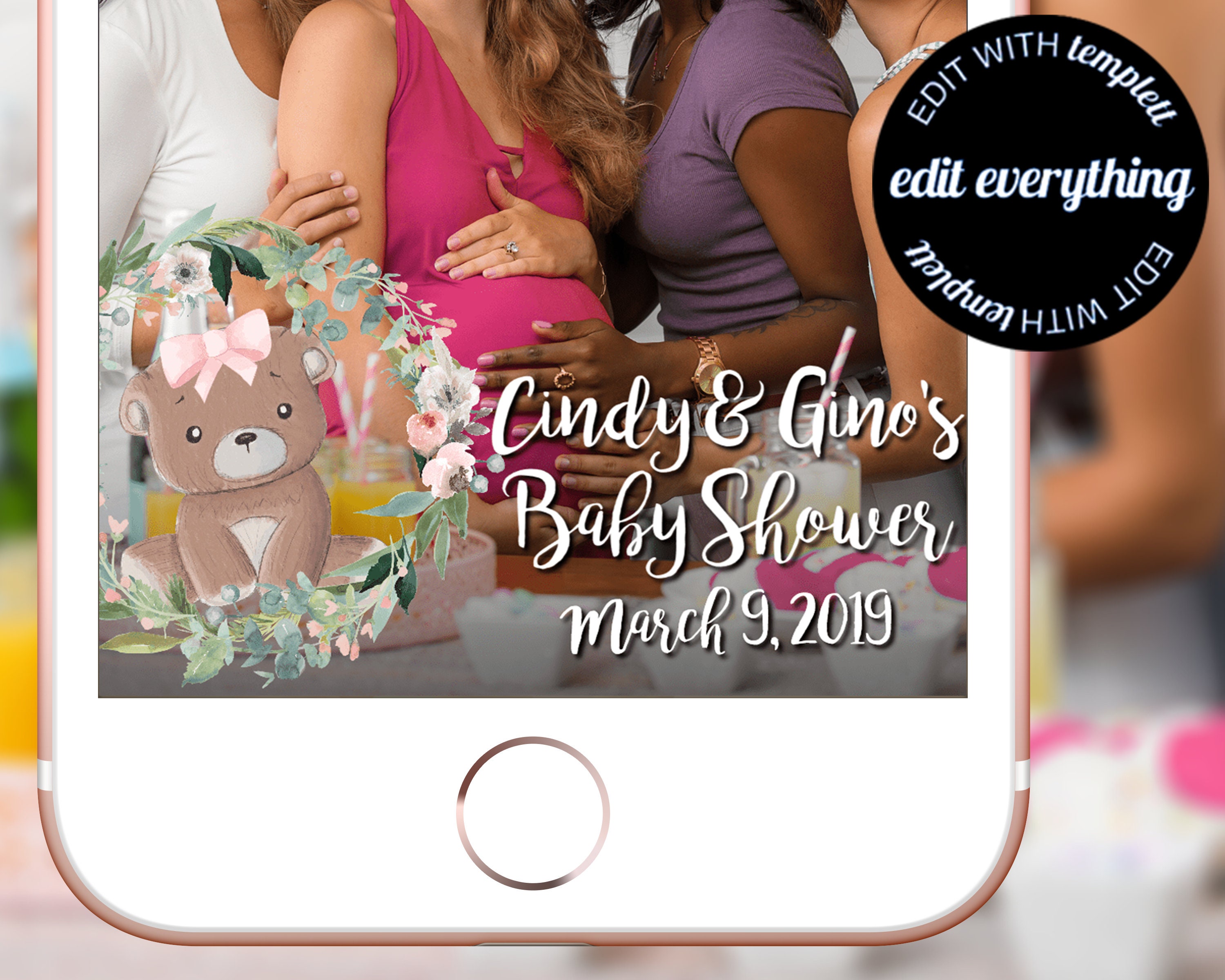 Floral Bear Baby Shower Snapchat Geofilter Snapchat Baby Shower filter ...