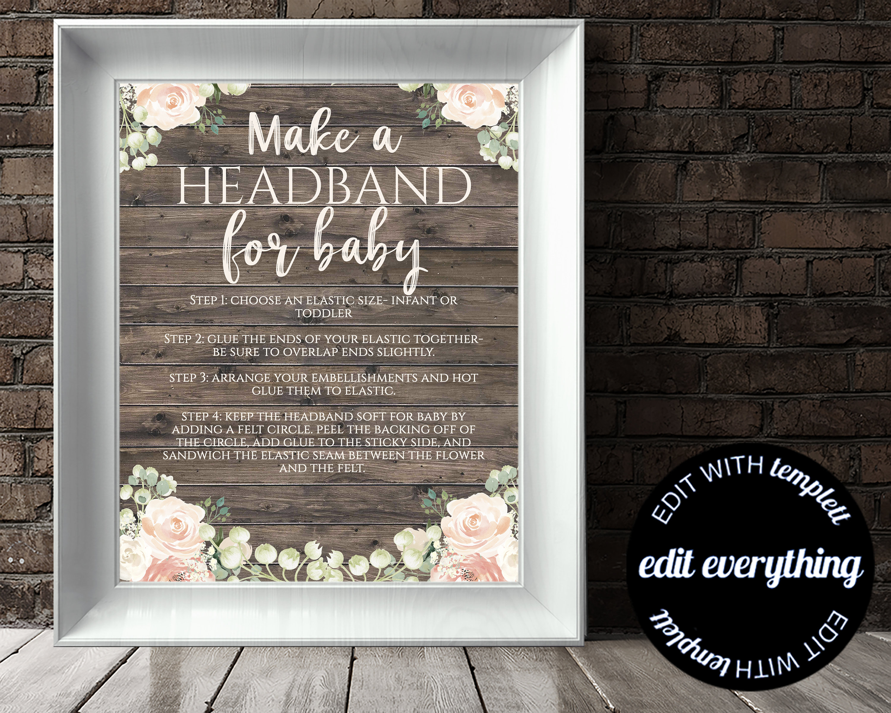 Floral Baby Shower Headband Station Sign Floral Baby Shower Headband ...