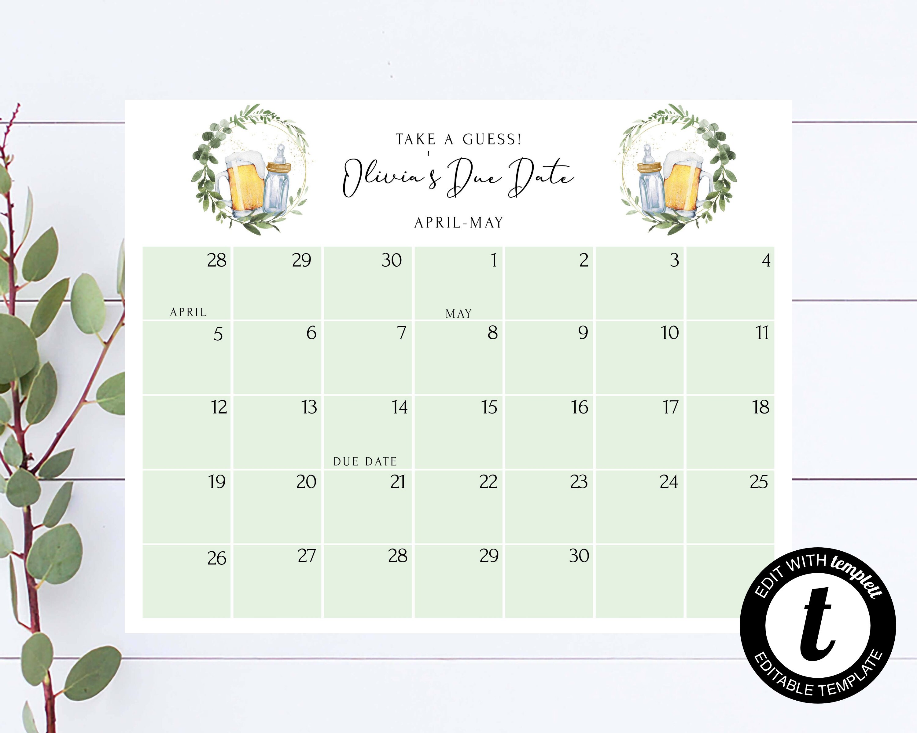A Baby Is Brewing Due Date Baby Shower Game Guess the Due Date Baby ...