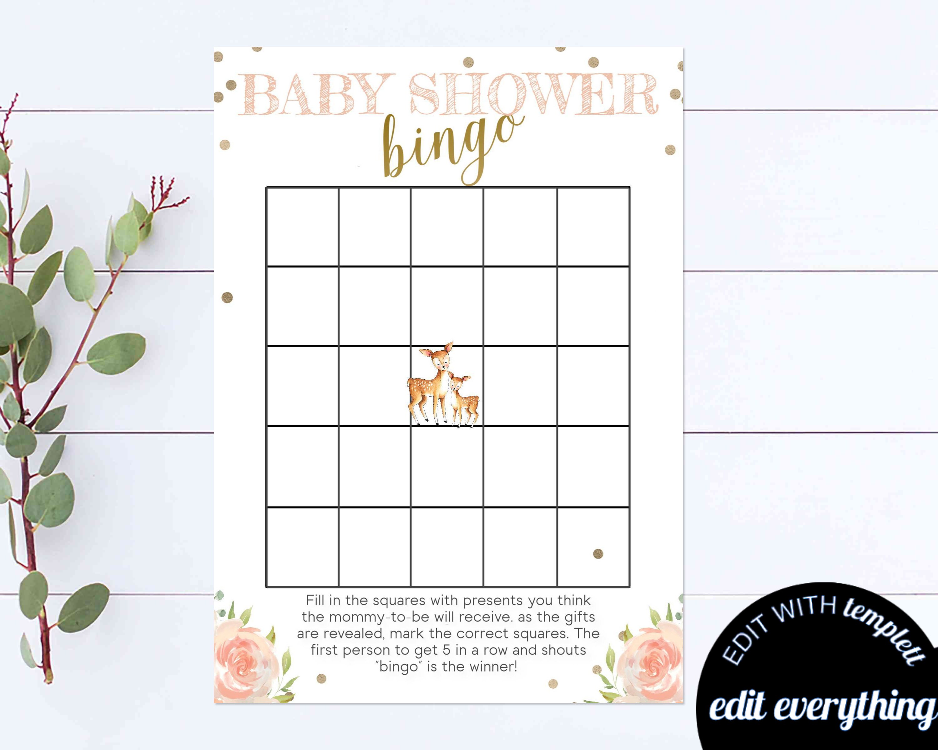 Deer Baby Shower Bingo Game Baby Shower Bingo Activity Deer Baby Shower ...