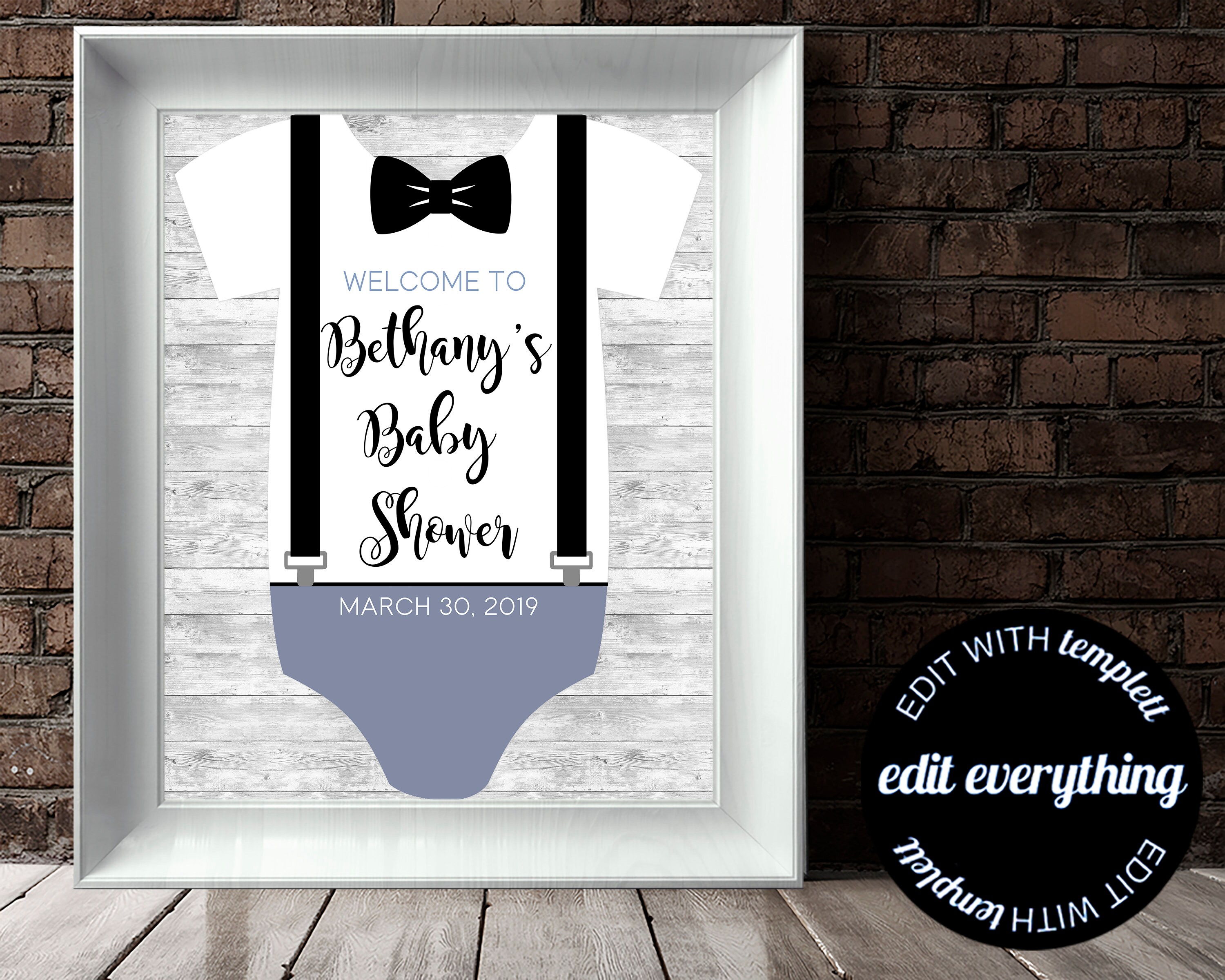 A Little Man Is On The Way Baby Shower Welcome Sign Bowtie Onesie Baby ...