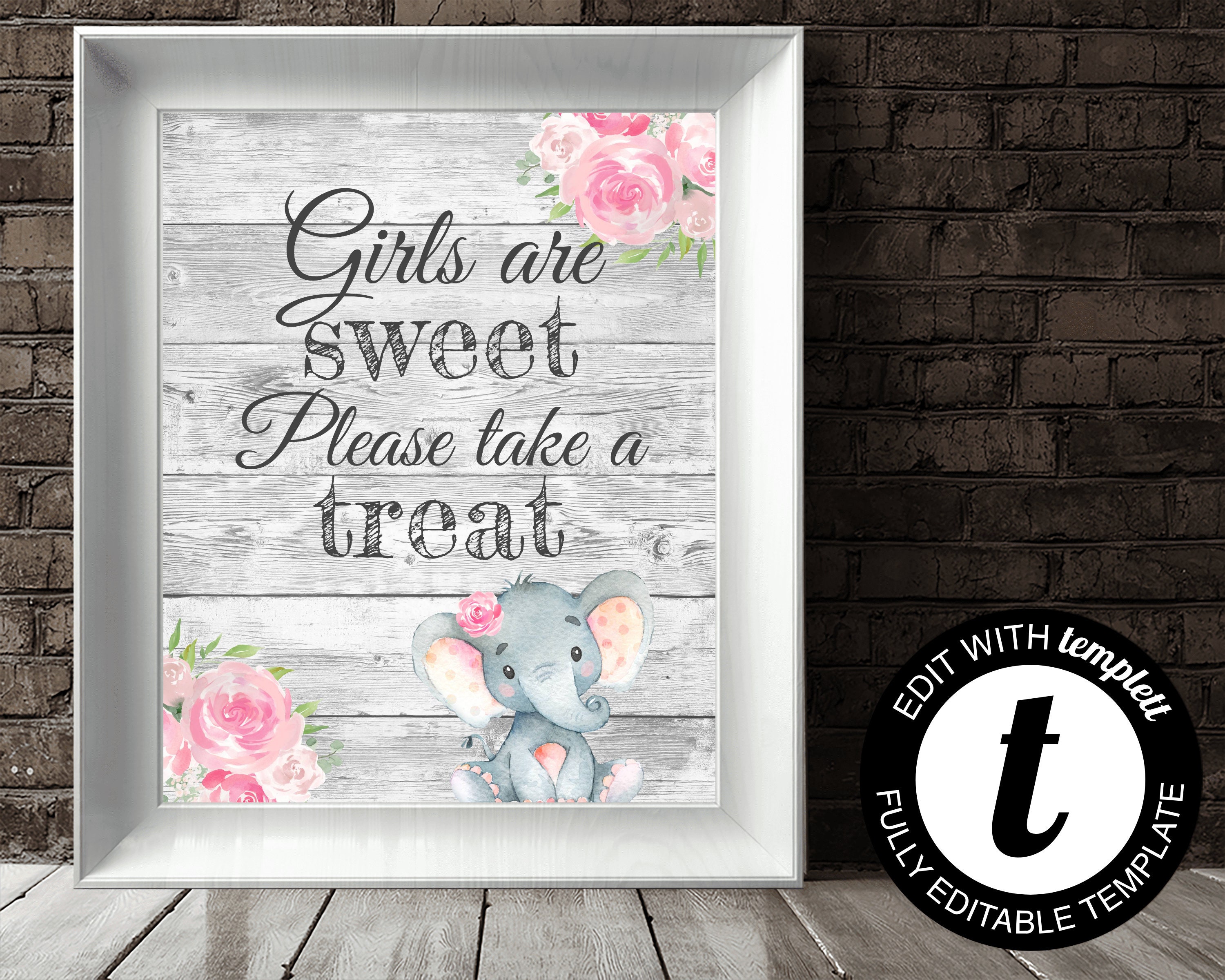 Sweet Treat Sign Girls Are Sweet Baby Shower Sign Elephant Sweet Treat ...