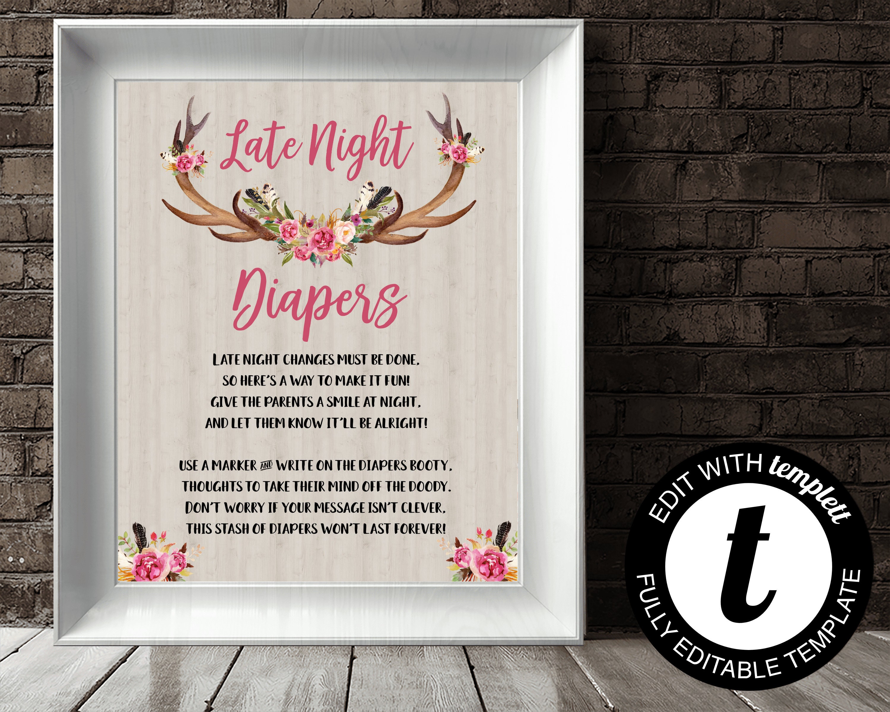 Antler Diaper Thoughts Sign Floral Late Night Diapers Sign Sign The ...